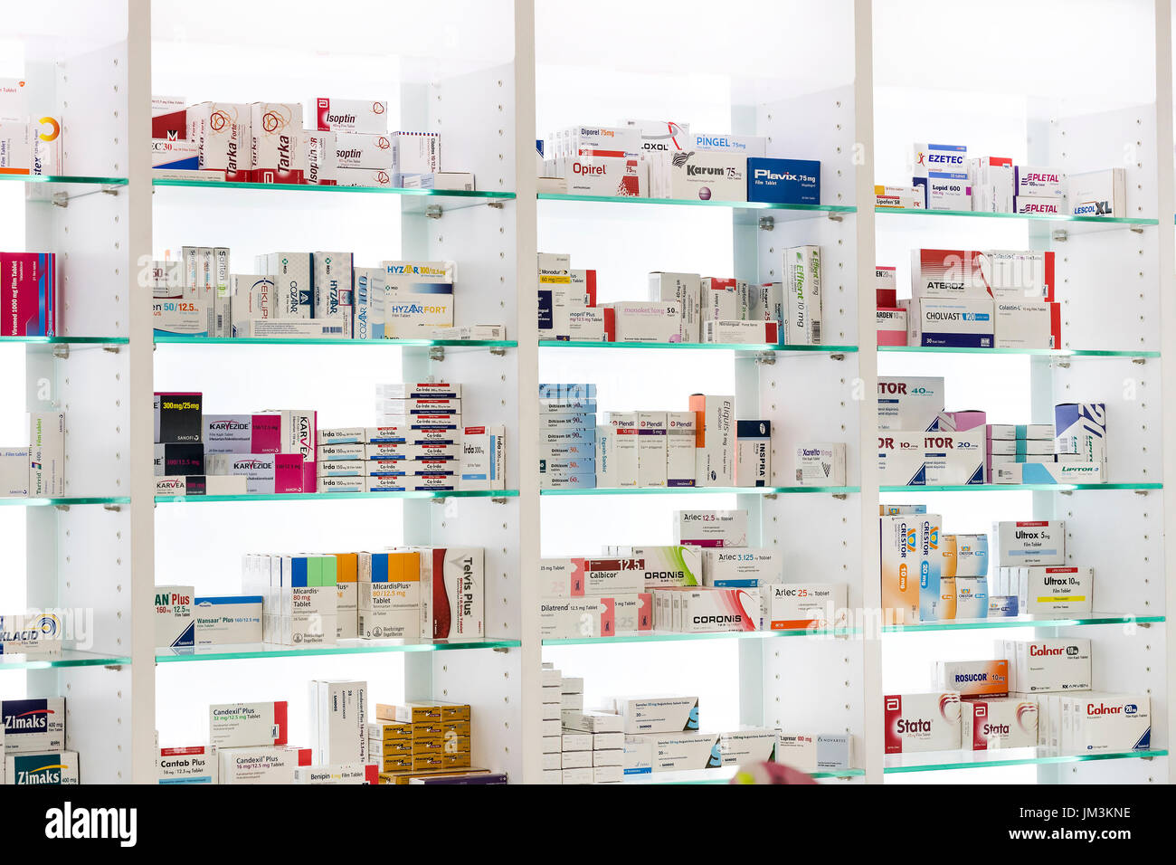 MARMARIS, TURKEY - 1 MAY , 2017: Pharmacy cabinets with medicines and ...