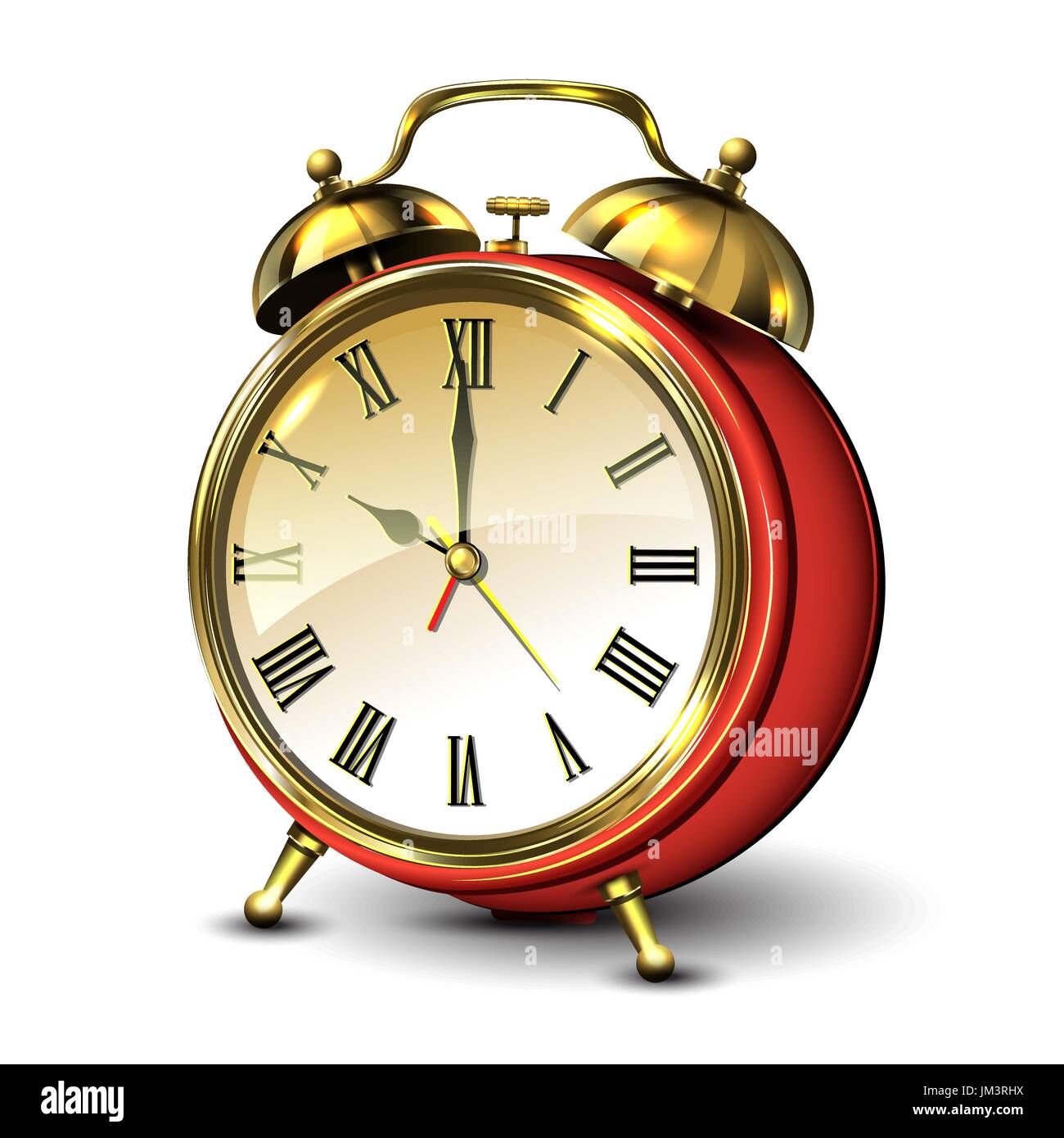 Red retro style alarm clock on white background Stock Vector Image ...