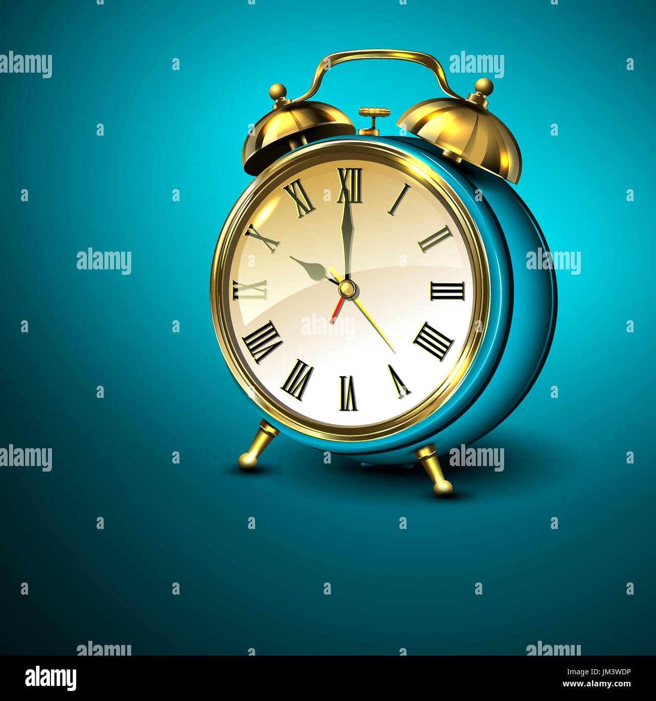 Metal retro style alarm clock on blue background Stock Vector Image ...