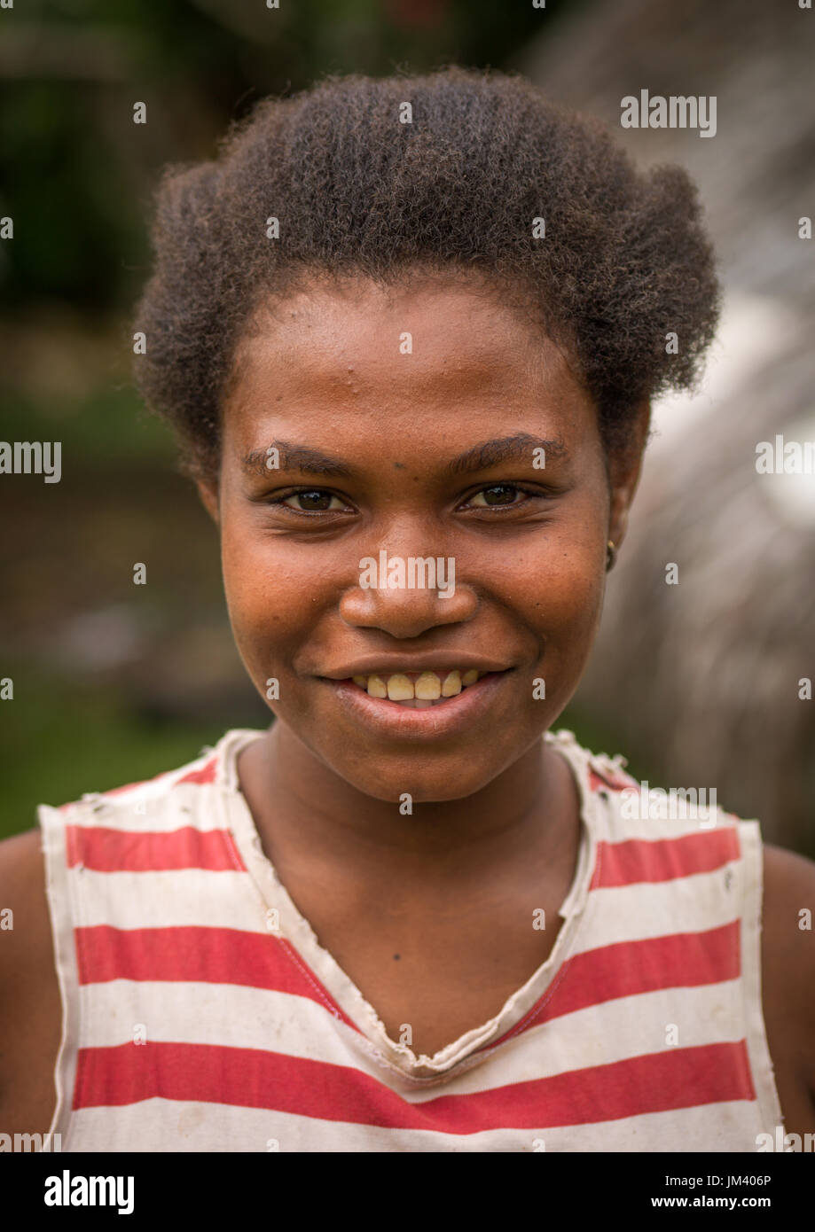 Portrait of a smiling Ni-Vanuatu young woman, Shefa Province, Efate ...