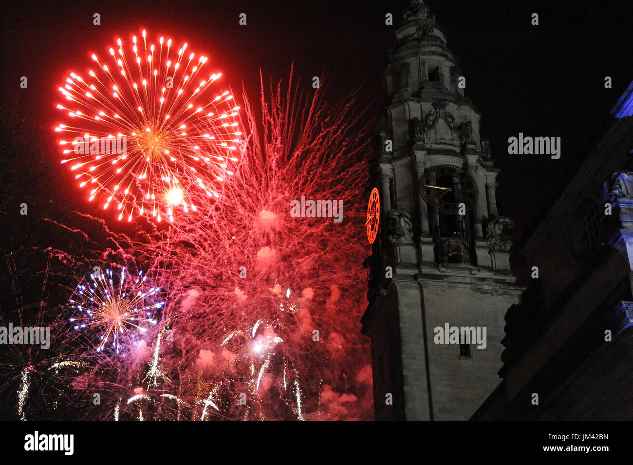 Fireworks at the City Hall, Cardiff Stock Photo - Alamy