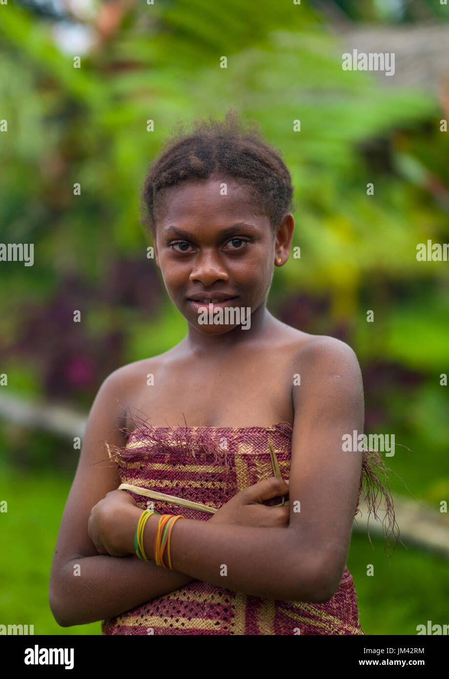 Smiling ni-vanuatu girl in traditional clothing, Sanma Province ...