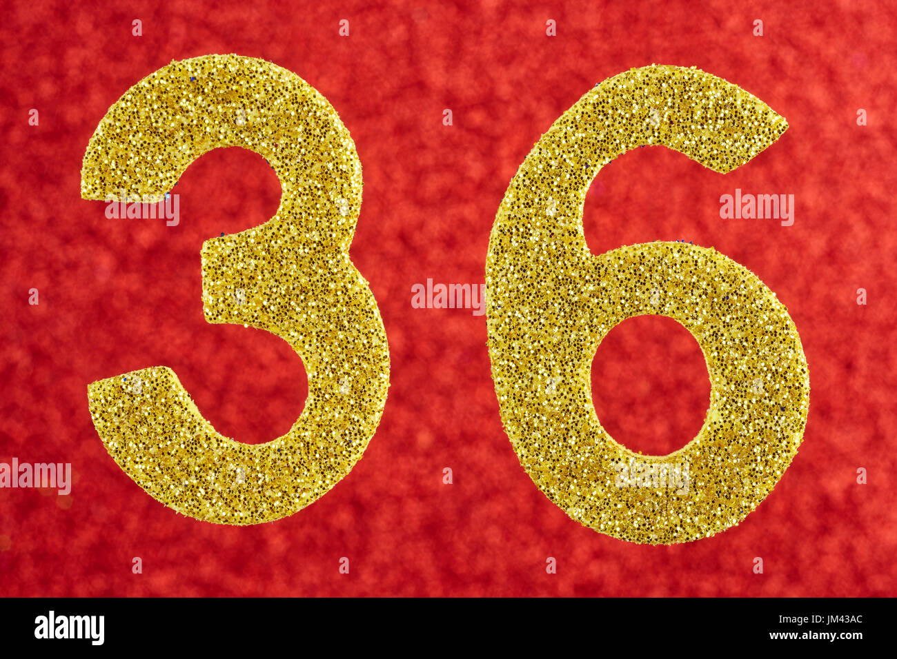 Number thirty-six yellow color over a red background. Anniversary ...