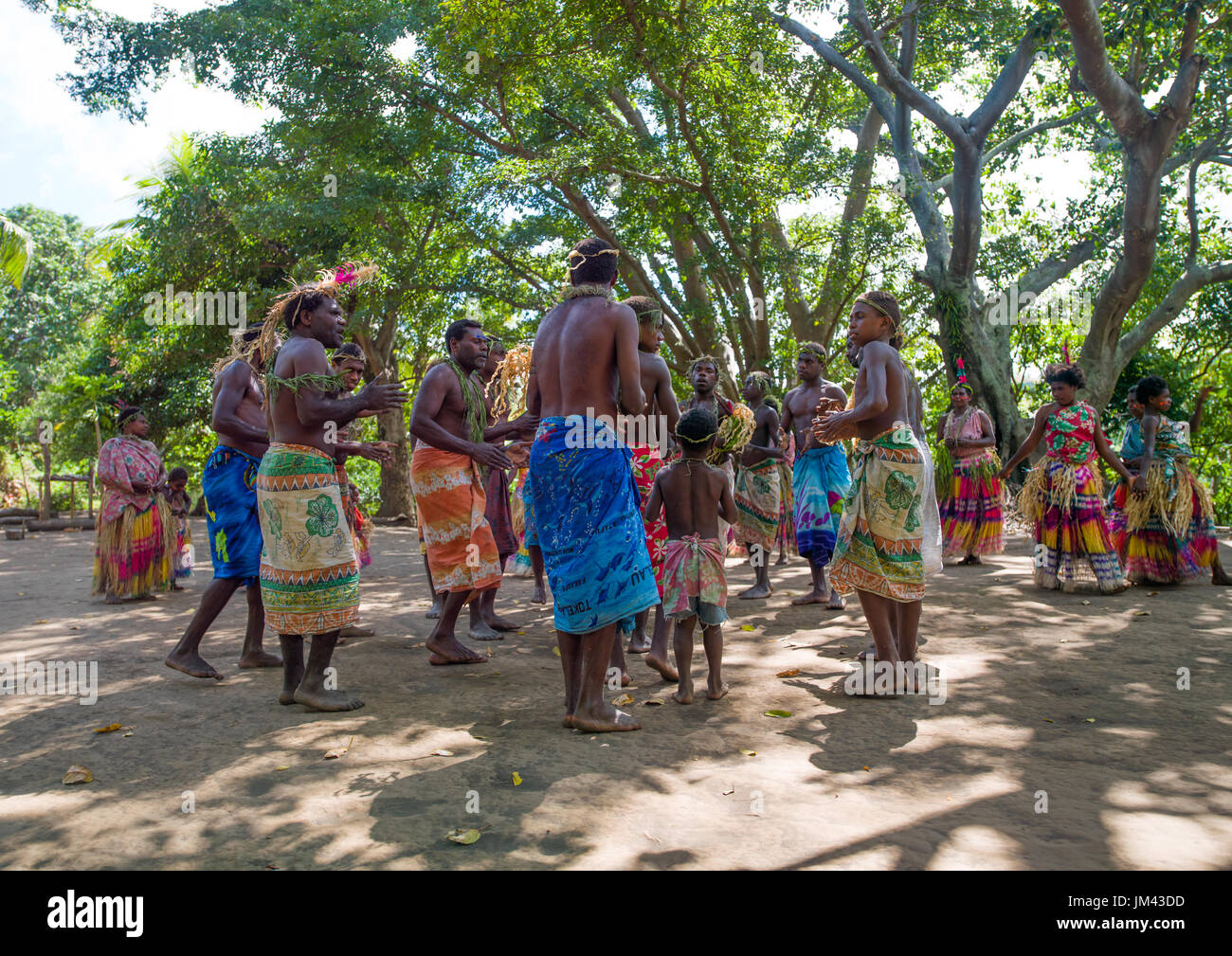 Traditional dance with women in colorful clothes, Tanna island, Epai ...