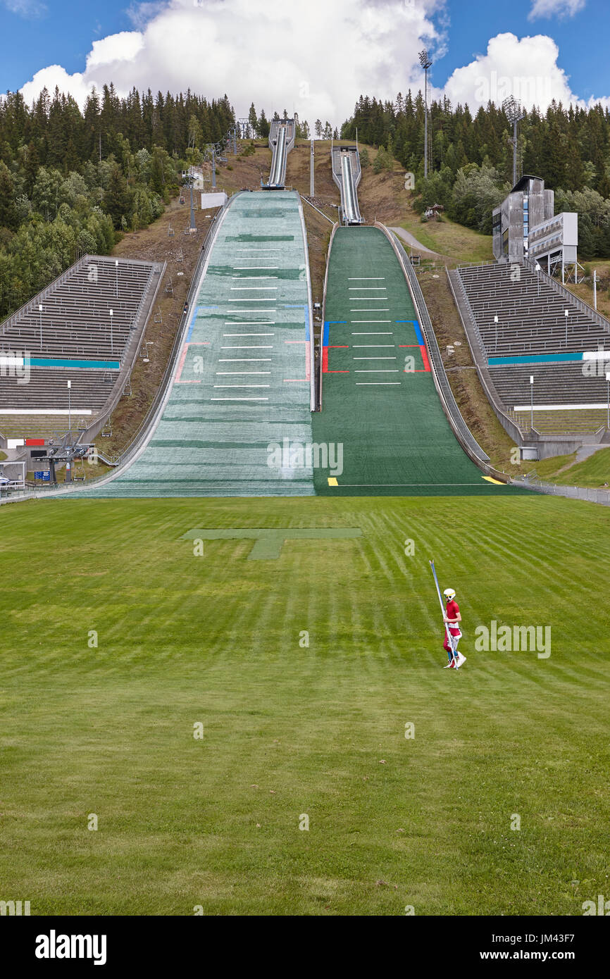 Ski jump. Artificial track. Norwegian summer. Sport background ...