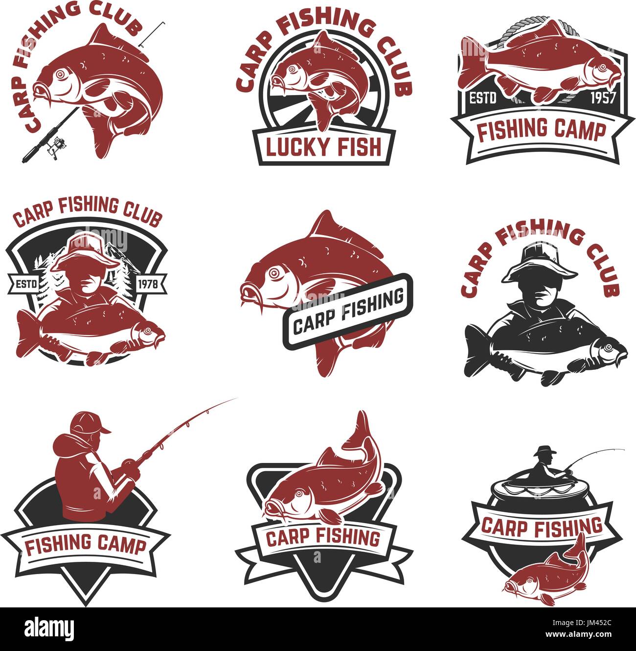 Set of carp fishing labels isolated on white background. Design ...