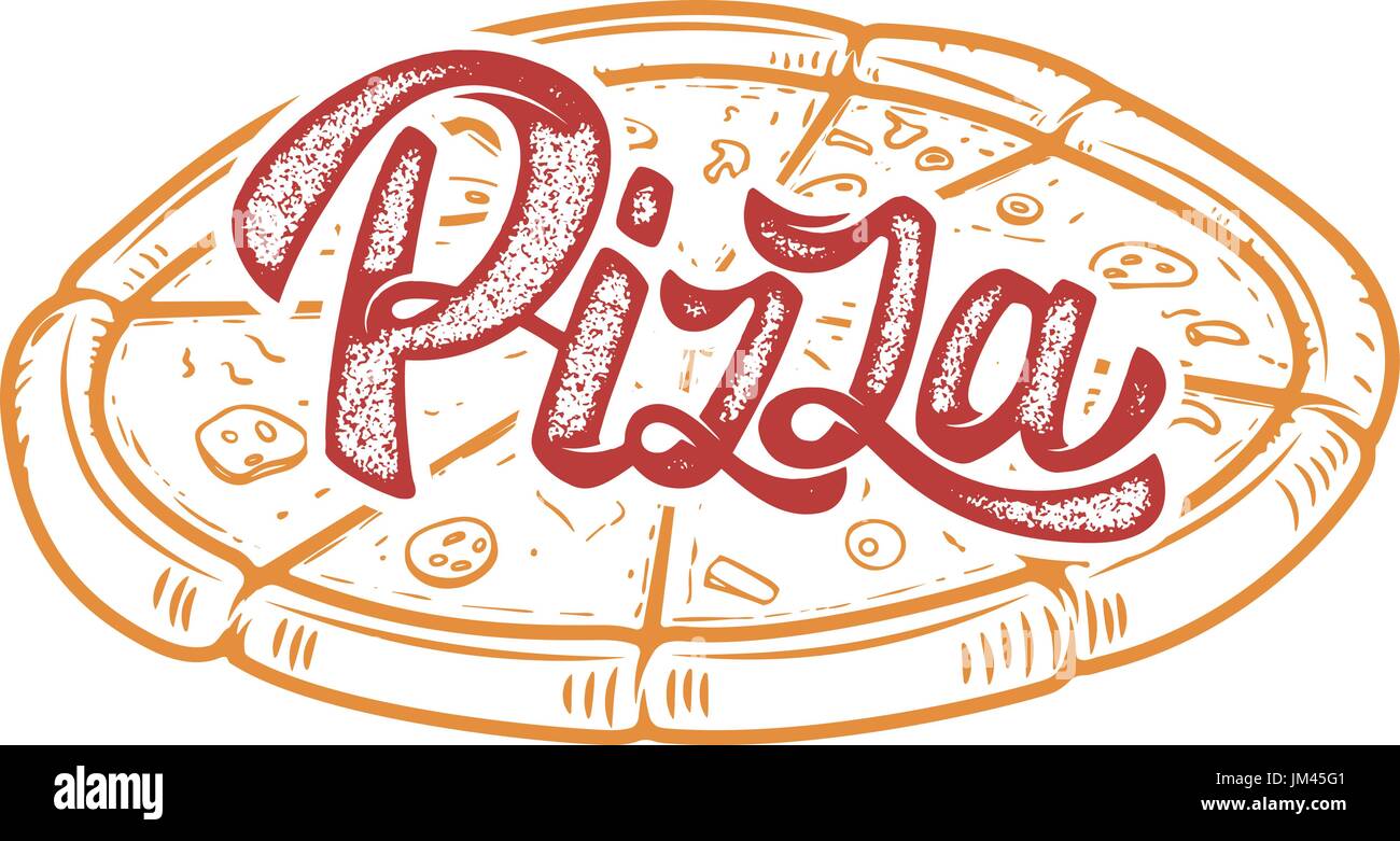 Pizza hand written lettering logo, label, badge. Emblem for fast food ...