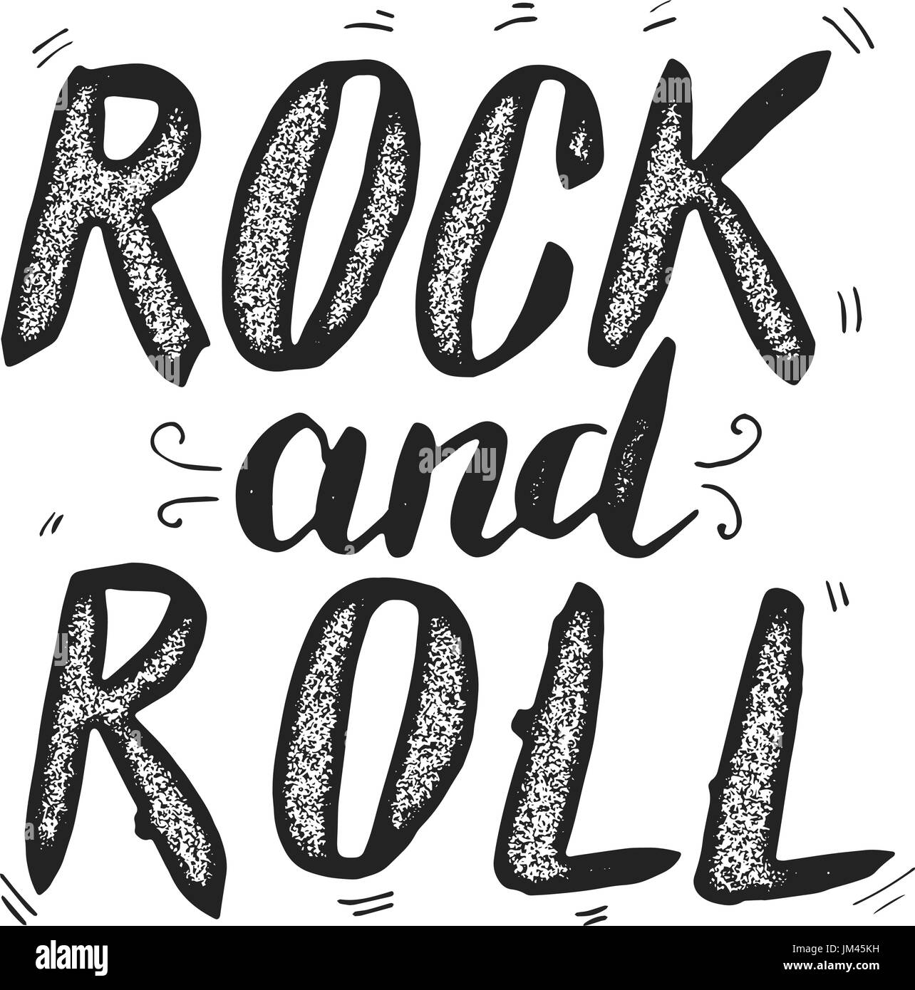Rock and roll. Hand drawn lettering phrase isolated on white background ...