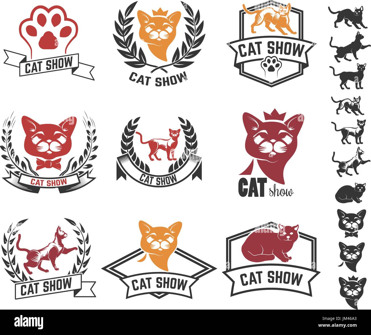 Set of cat show labels isolated on white background. Design elements ...