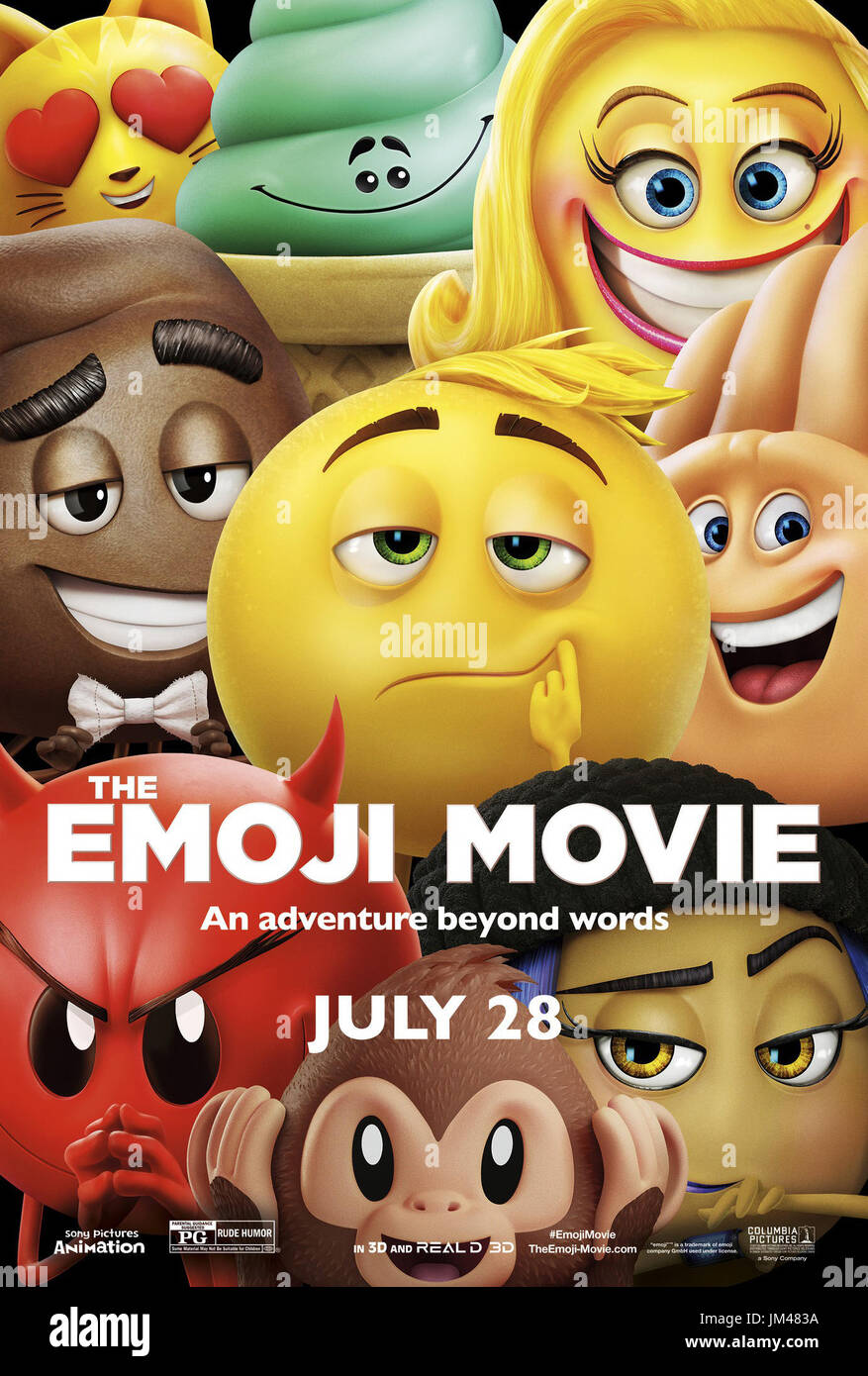 THE EMOJI MOVIE, US poster, top right: Smiler (voice: Maya Rudolph ...