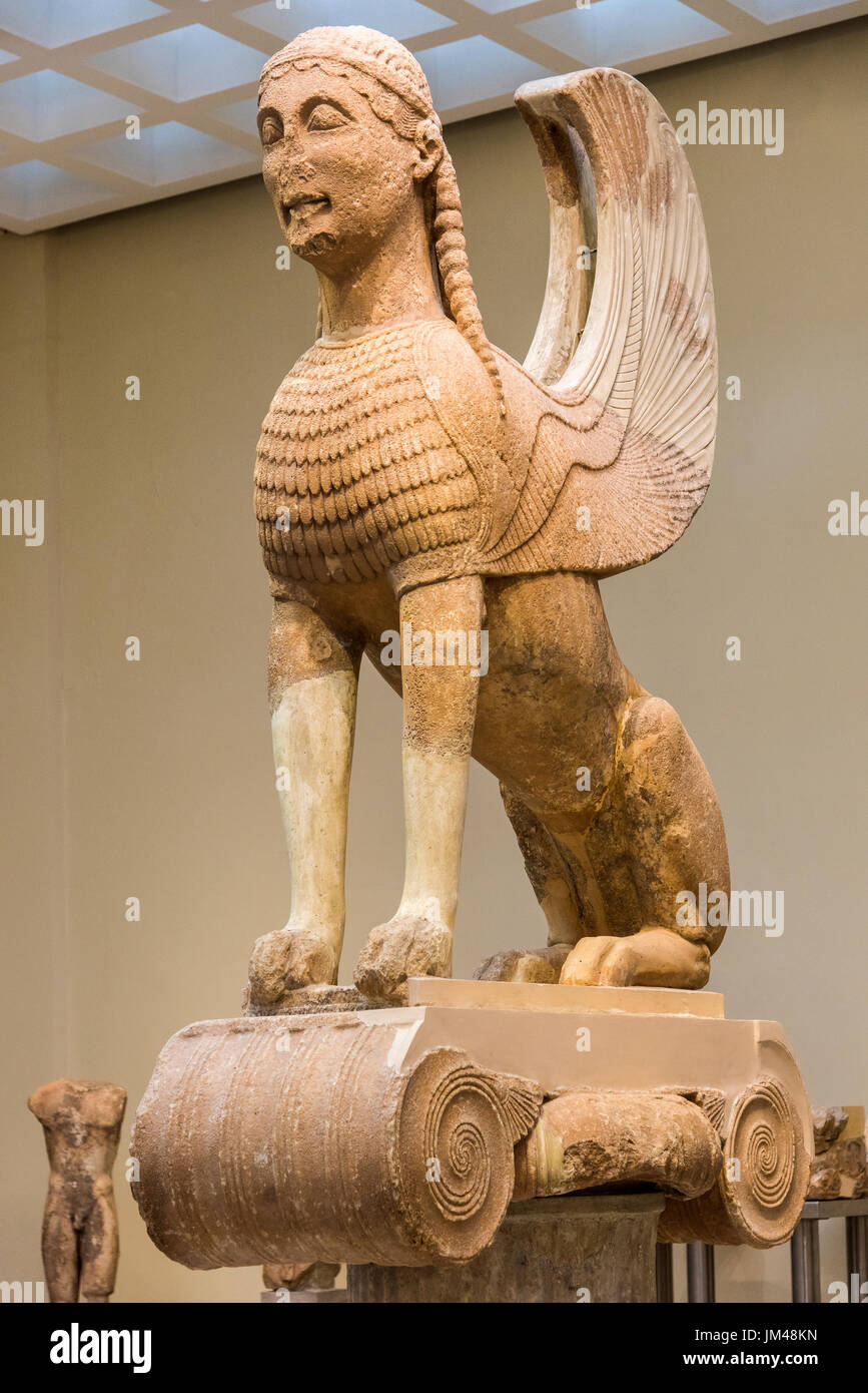 Sphinx of Naxos statue, Archaeological Museum, Delphi, Central Greece ...
