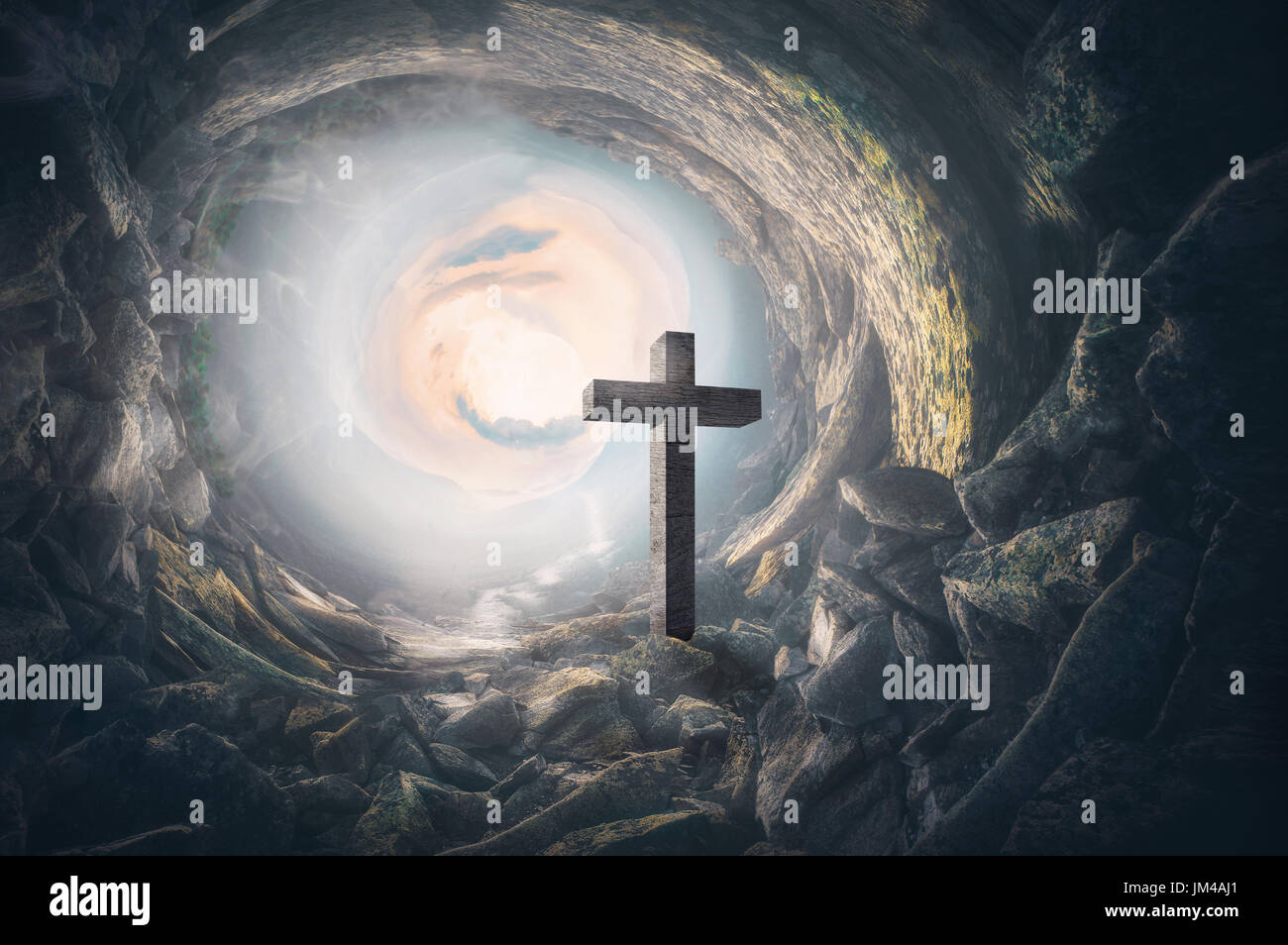 Religious concept. The Cave and the Cross Stock Photo - Alamy