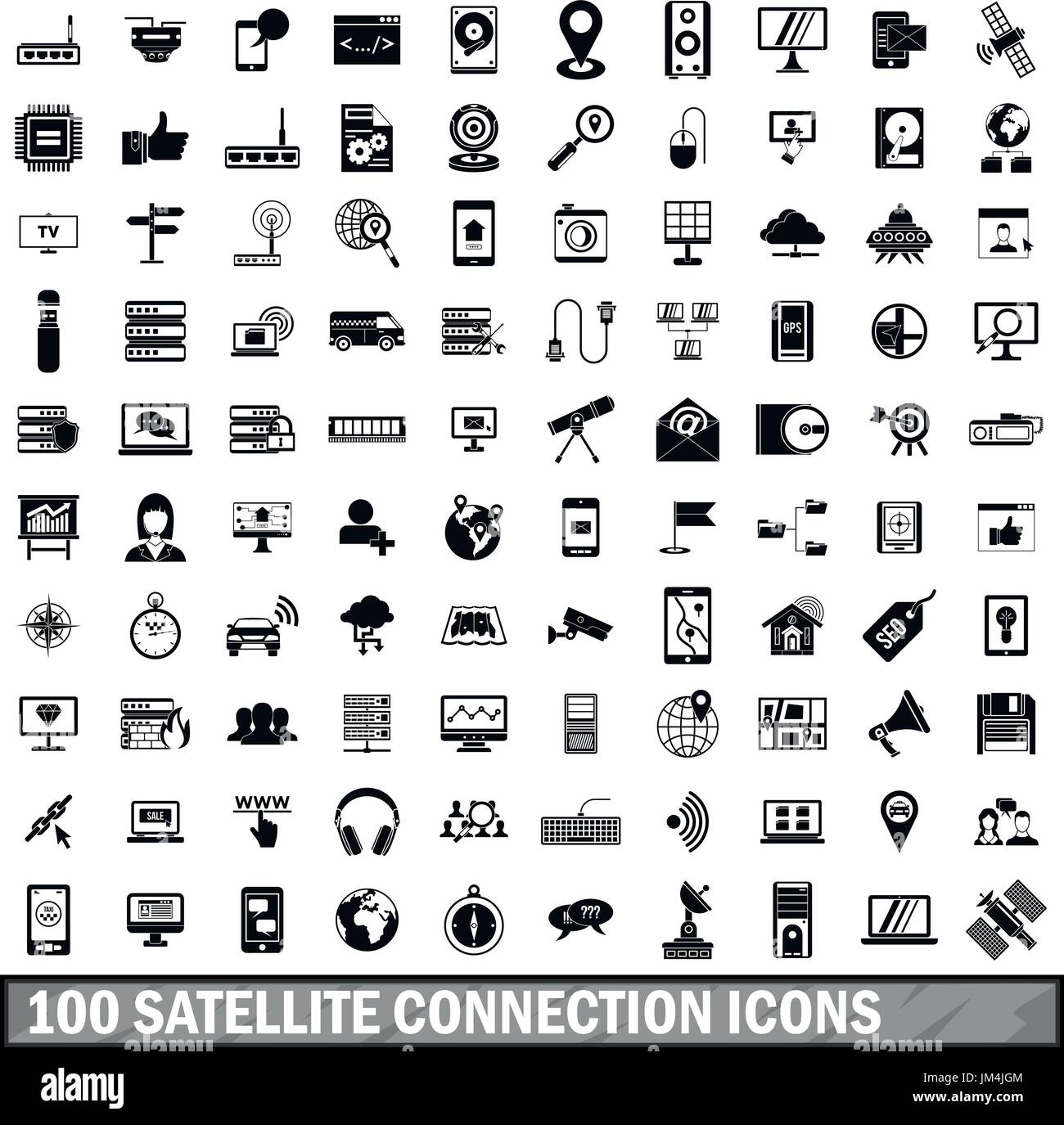 100 satellite connection icons set, simple style Stock Vector Image ...
