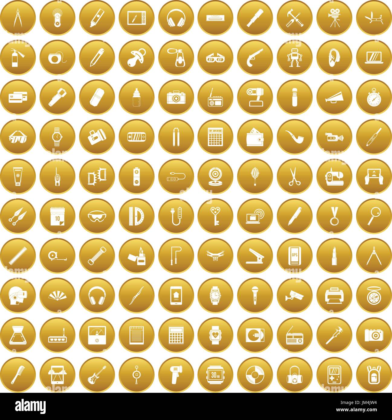 100 portable icons set gold Stock Vector Image & Art - Alamy