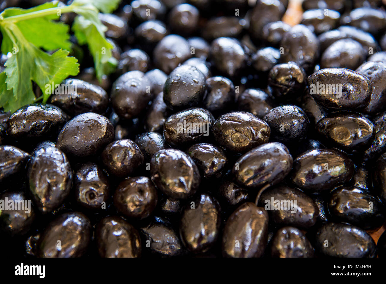 Black Fresh Olives in Food Market Cefalu - Sicily - Italy Stock Photo ...