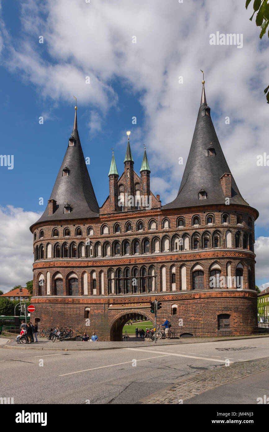 Holsten Gate, medieval city gate, Lubeck´s landmark, Hanseatic town of ...