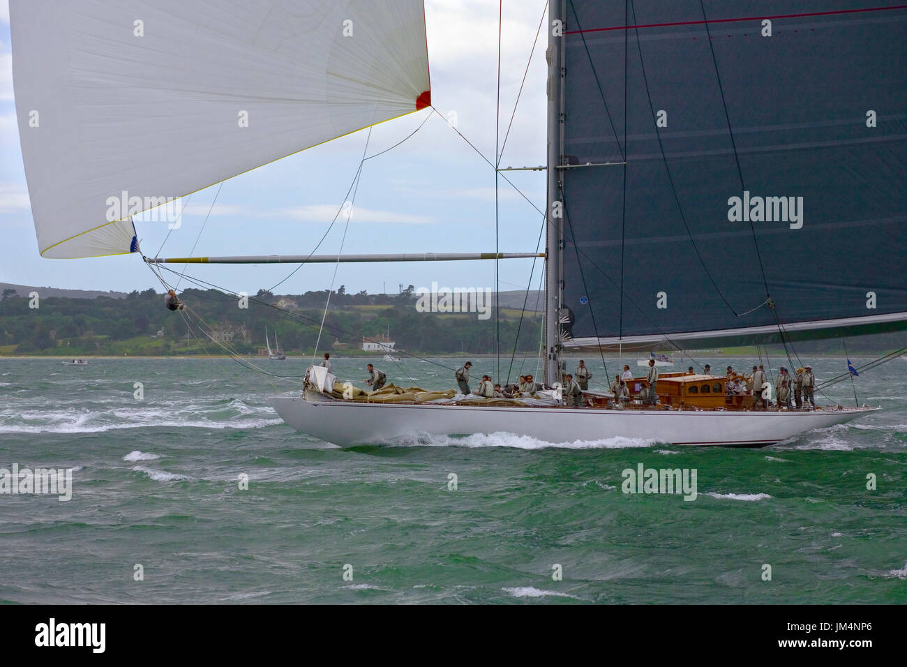 J-Class yacht "Ranger" (J5) in the Solent Regatta, July 2012: a crew ...