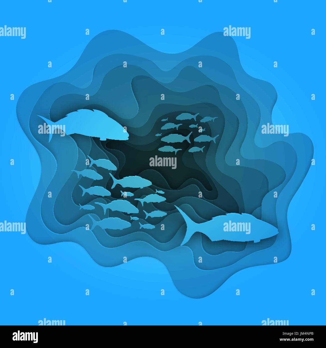 Vector illustration of a school of fish floating on the waves Stock ...
