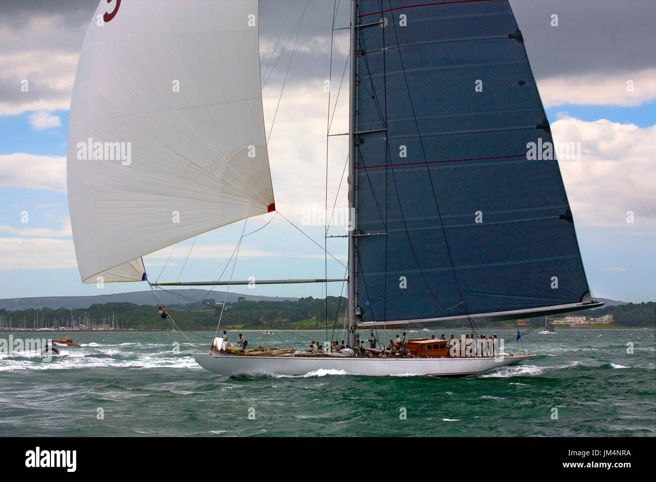 J-Class yacht "Ranger" (J5) in the Solent Regatta, July 2012: a crew ...