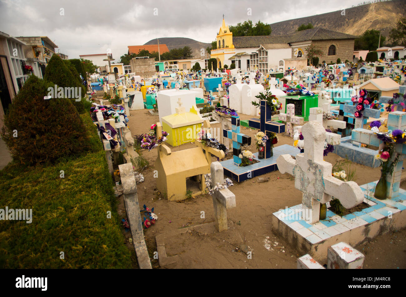 QUITO, ECUADOR- MAY 23, 2017: View of cemetery San Antonio de Pichincha ...