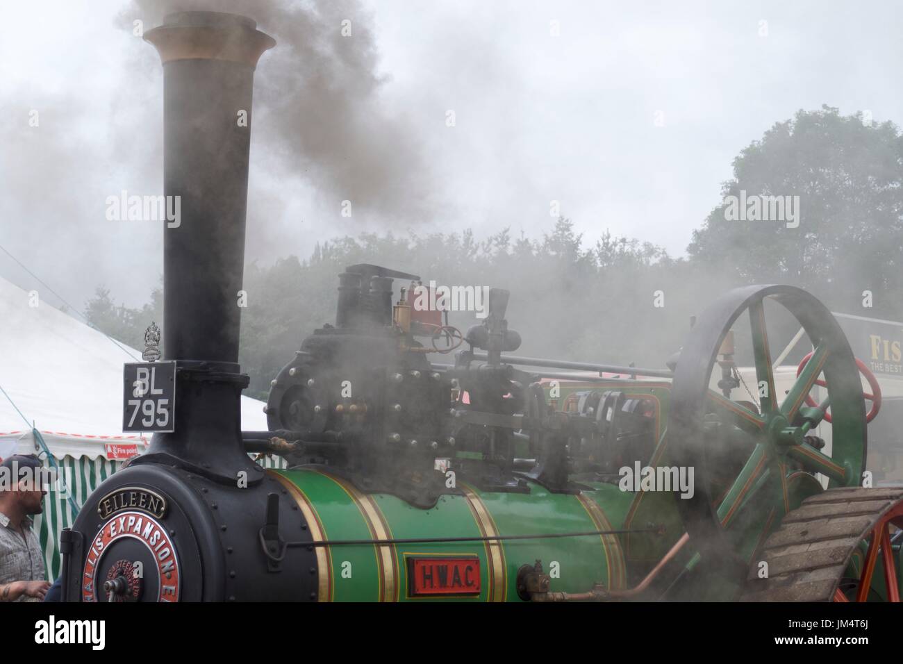 Steam rising from funnel of traction engine at Masham Steam Fair ...