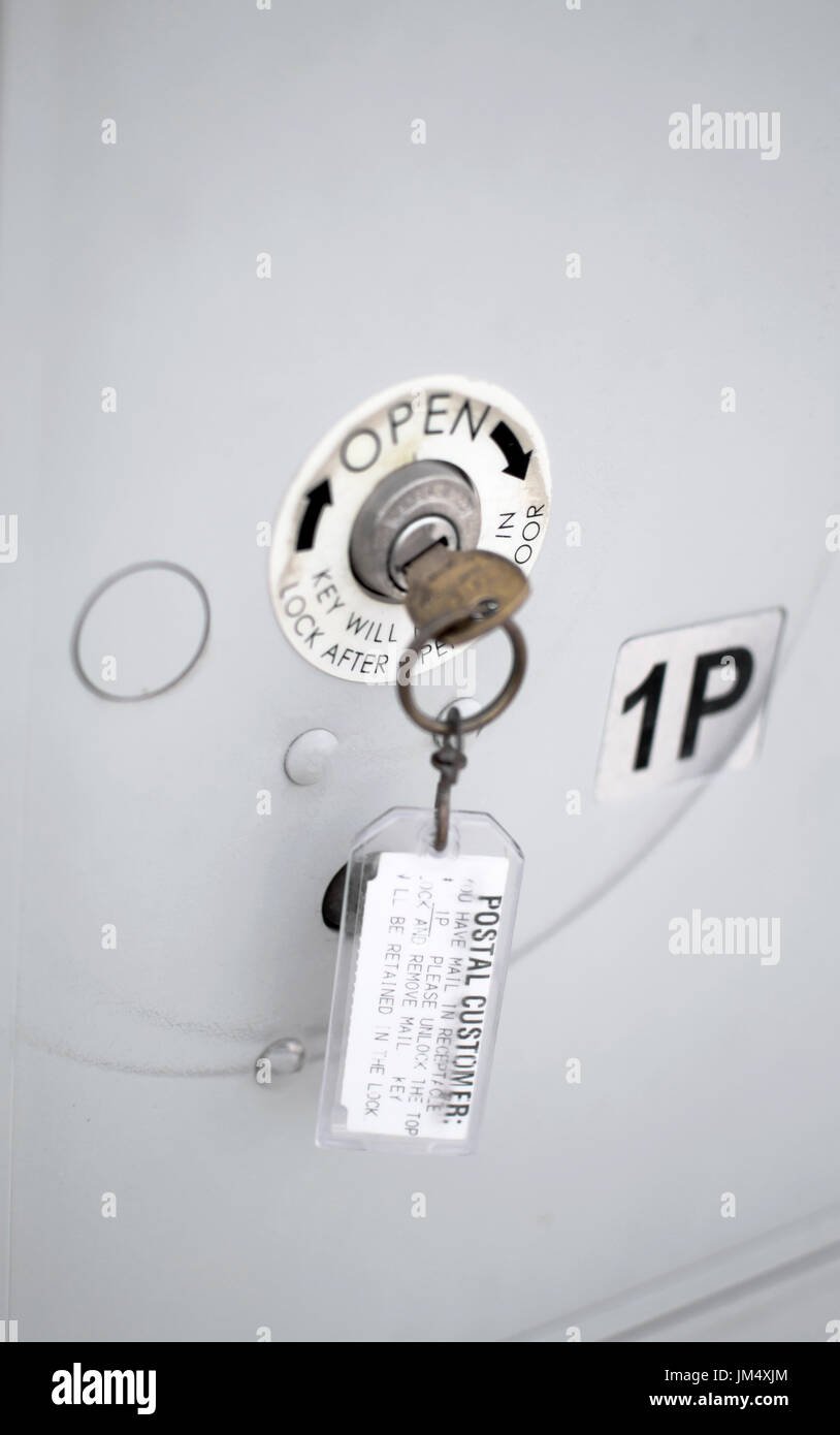 A key sticking out of a mail box grouping Stock Photo - Alamy
