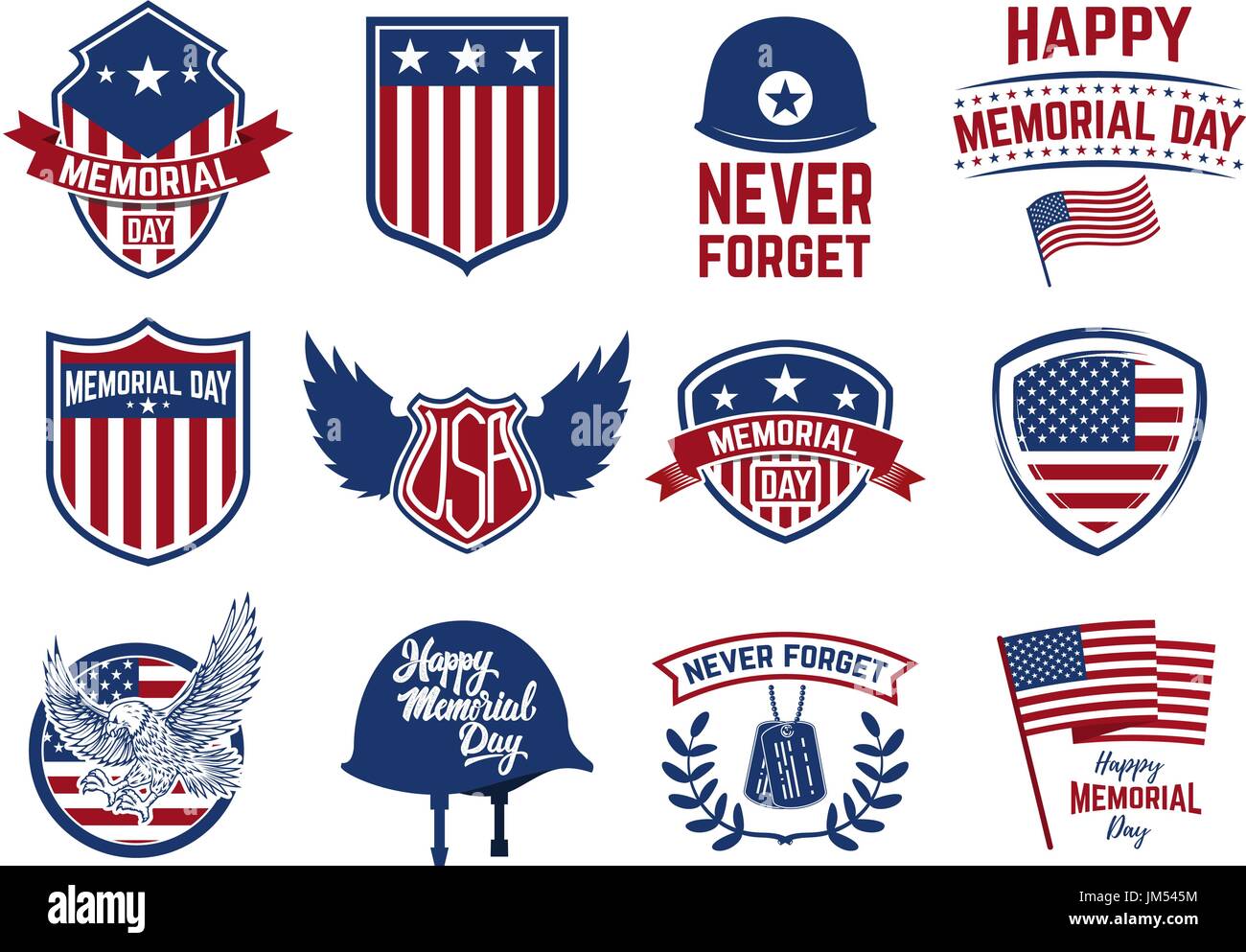 Memorial day. Set of emblems with american flag, eagle. Design elements ...