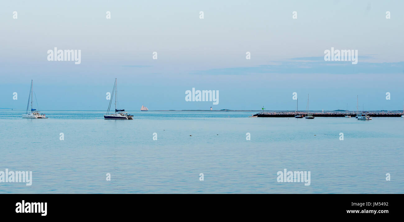 Seascape landscape blue ocean water Provincetown PTown Cape Cod MA dusk ...