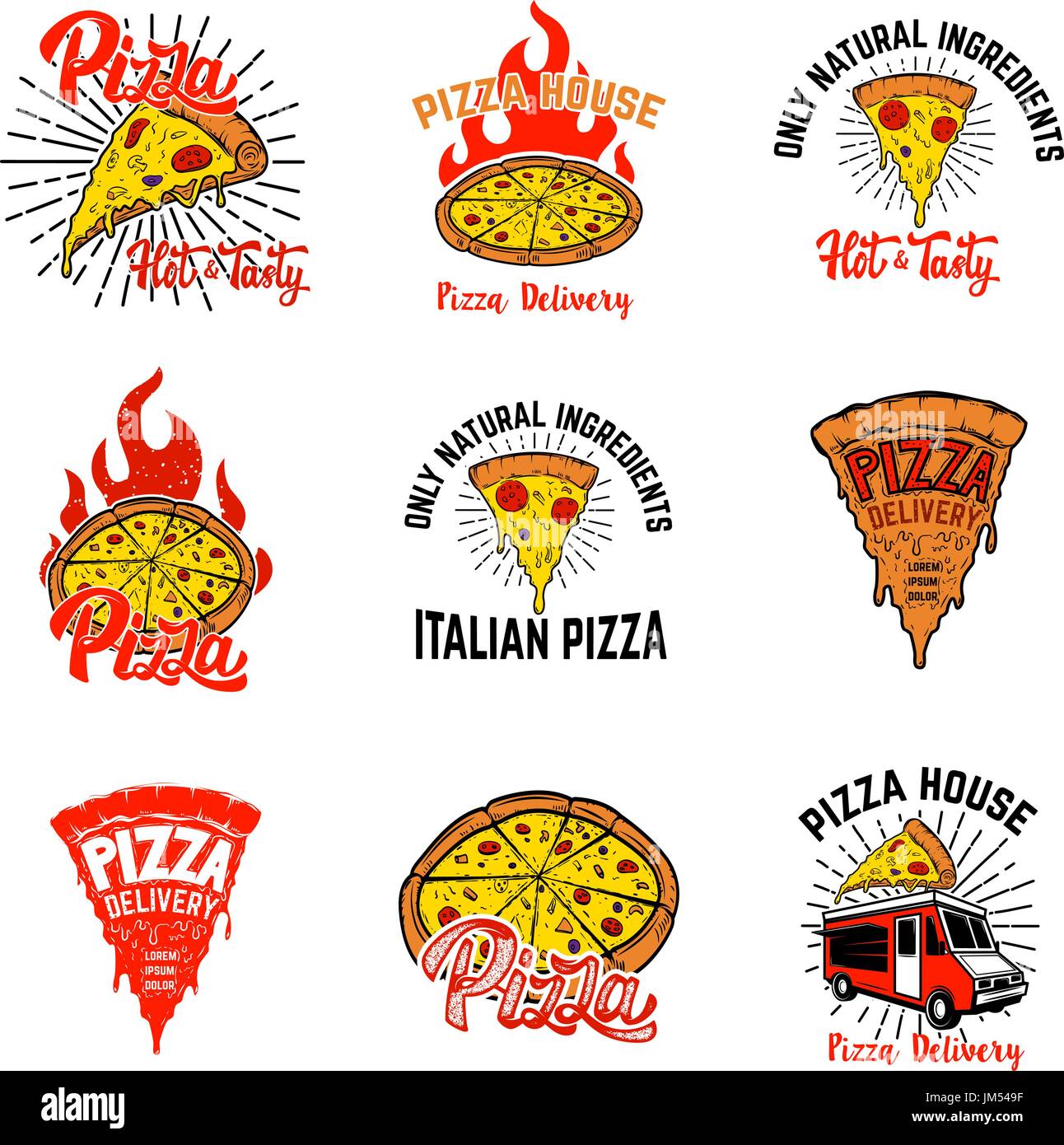 Vintage pizza elements for cafe hi-res stock photography and images - Alamy