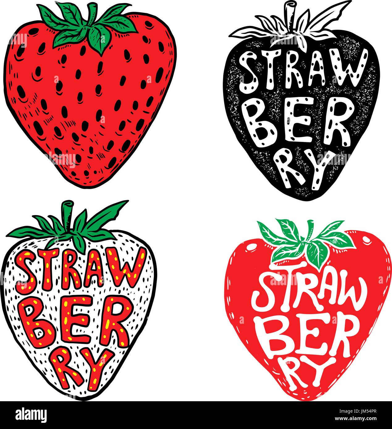 Hand drawn fresh strawberry labels isolated on white background. Design ...