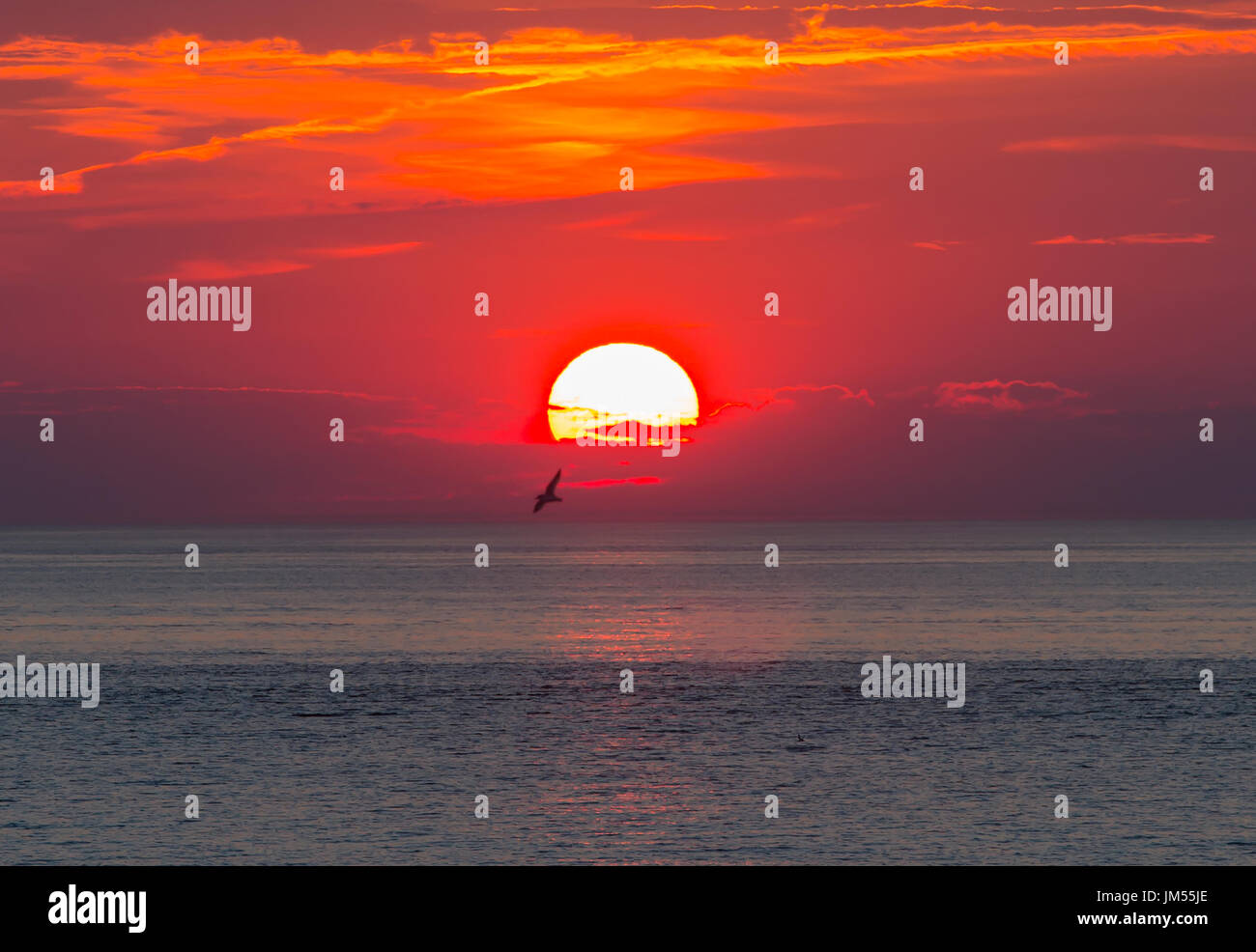 Fiery red sunset over the Atlantic Ocean in Provincetown, MA Stock ...