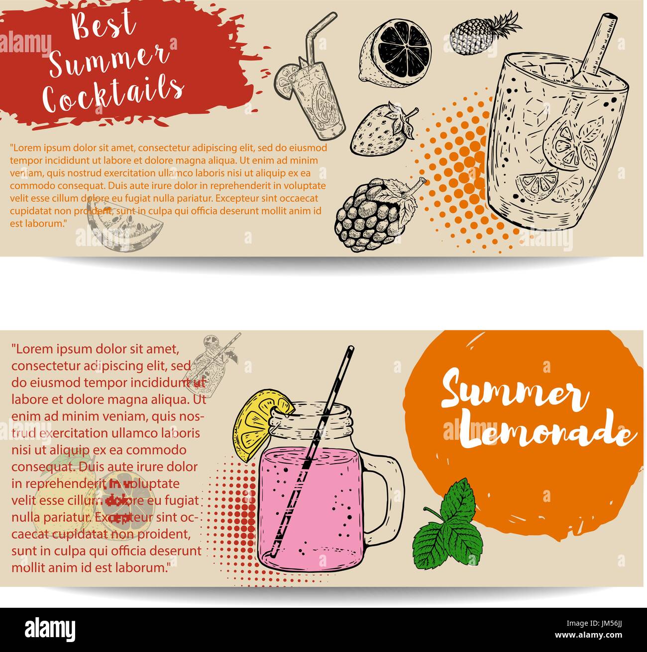 Cocktails flyers templates on white background. Vector illustration ...