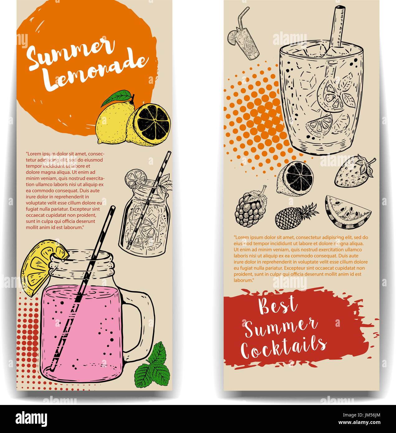 Cocktails flyers templates on wooden background. Vector illustration ...