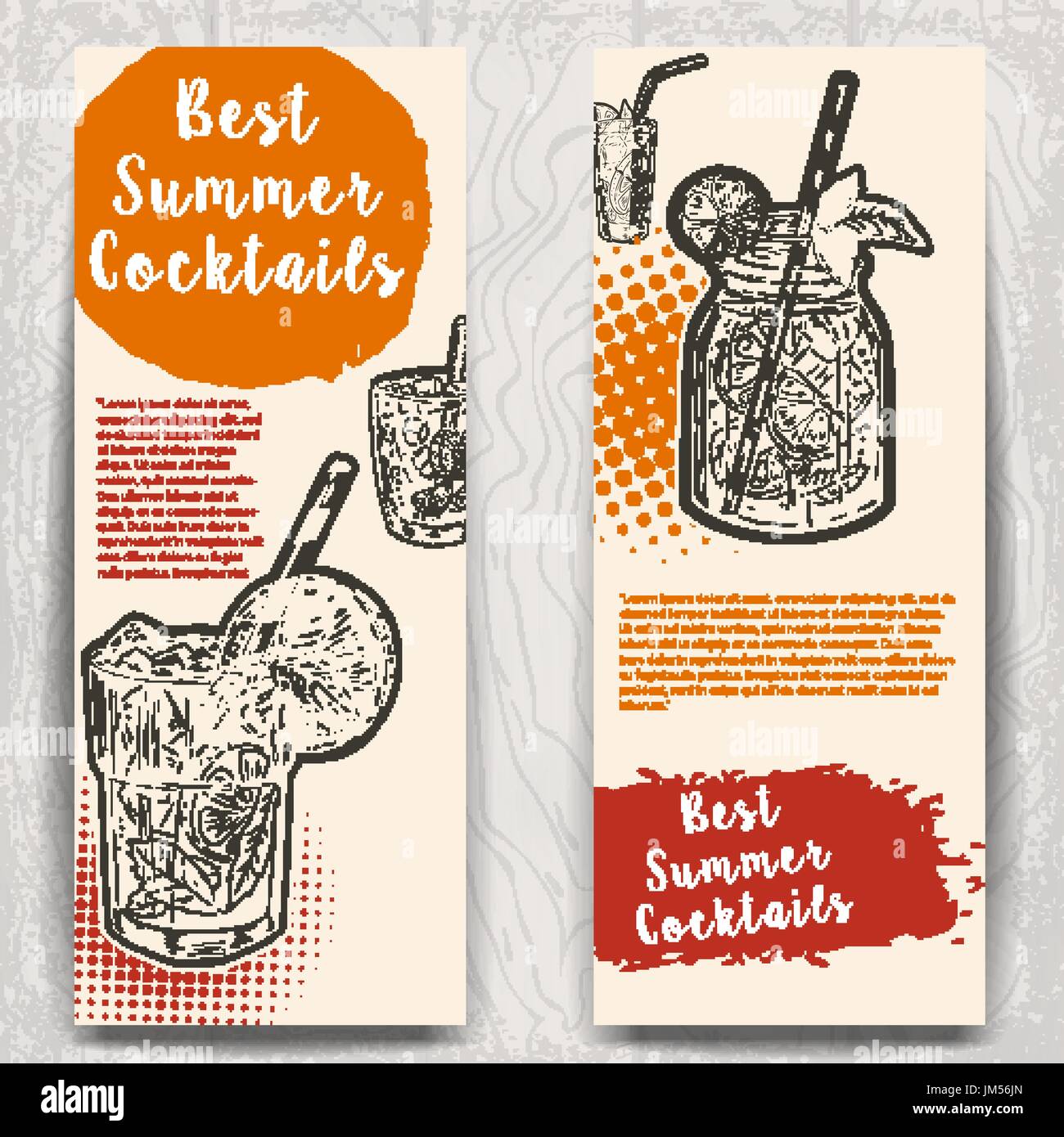 Cocktails flyers templates on wooden background. Vector illustration ...