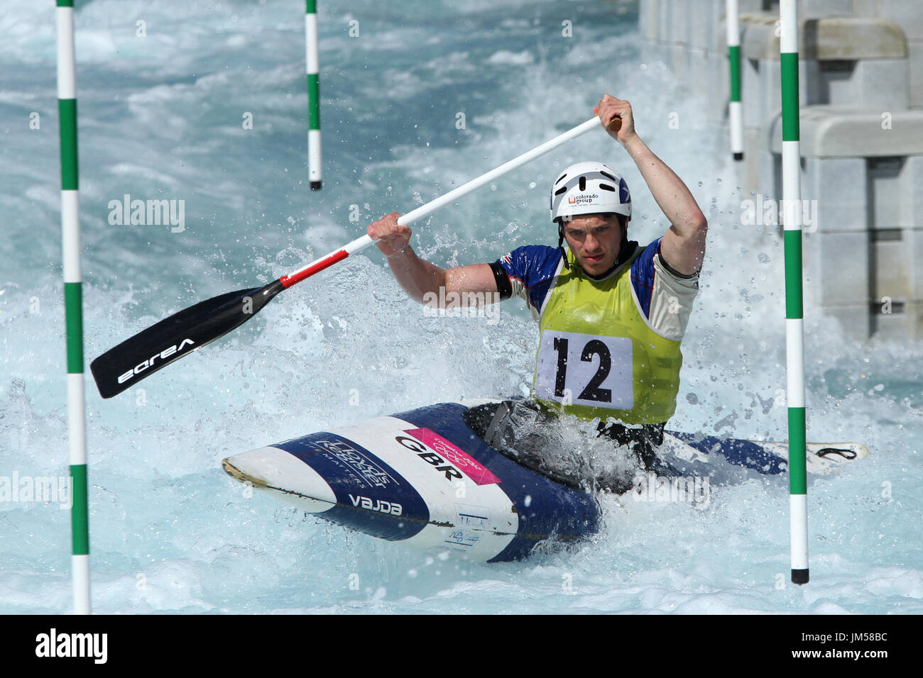 Andrew Houston competes at Lee Valley White Water Centre during British ...