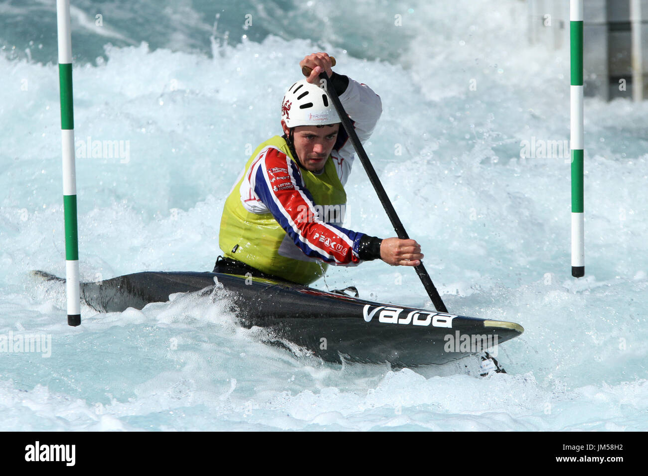Tom Abbott competes at Lee Valley White Water Centre during British ...