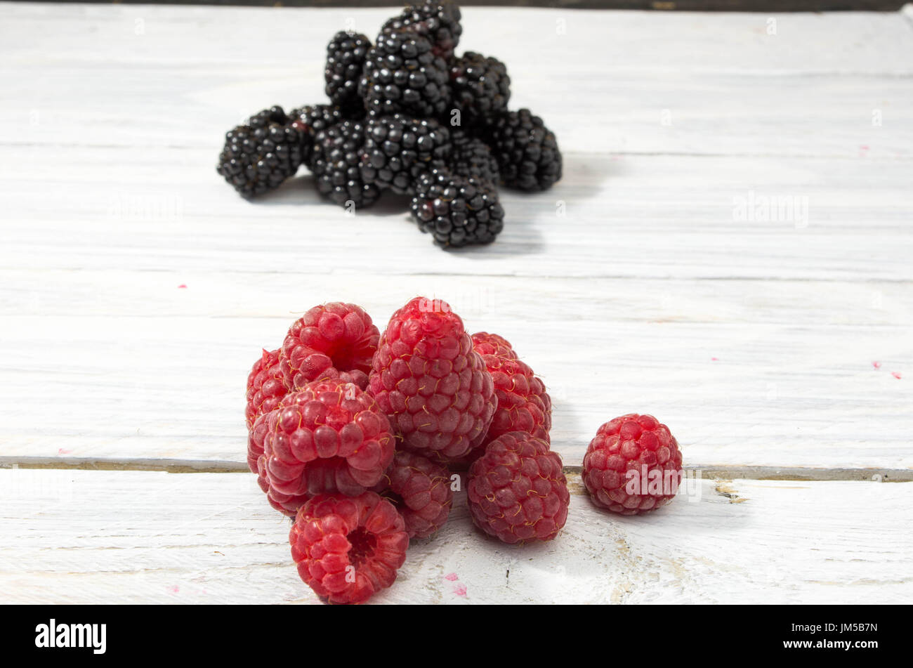 Blackberry and red raspberry. Berries on a white background ...