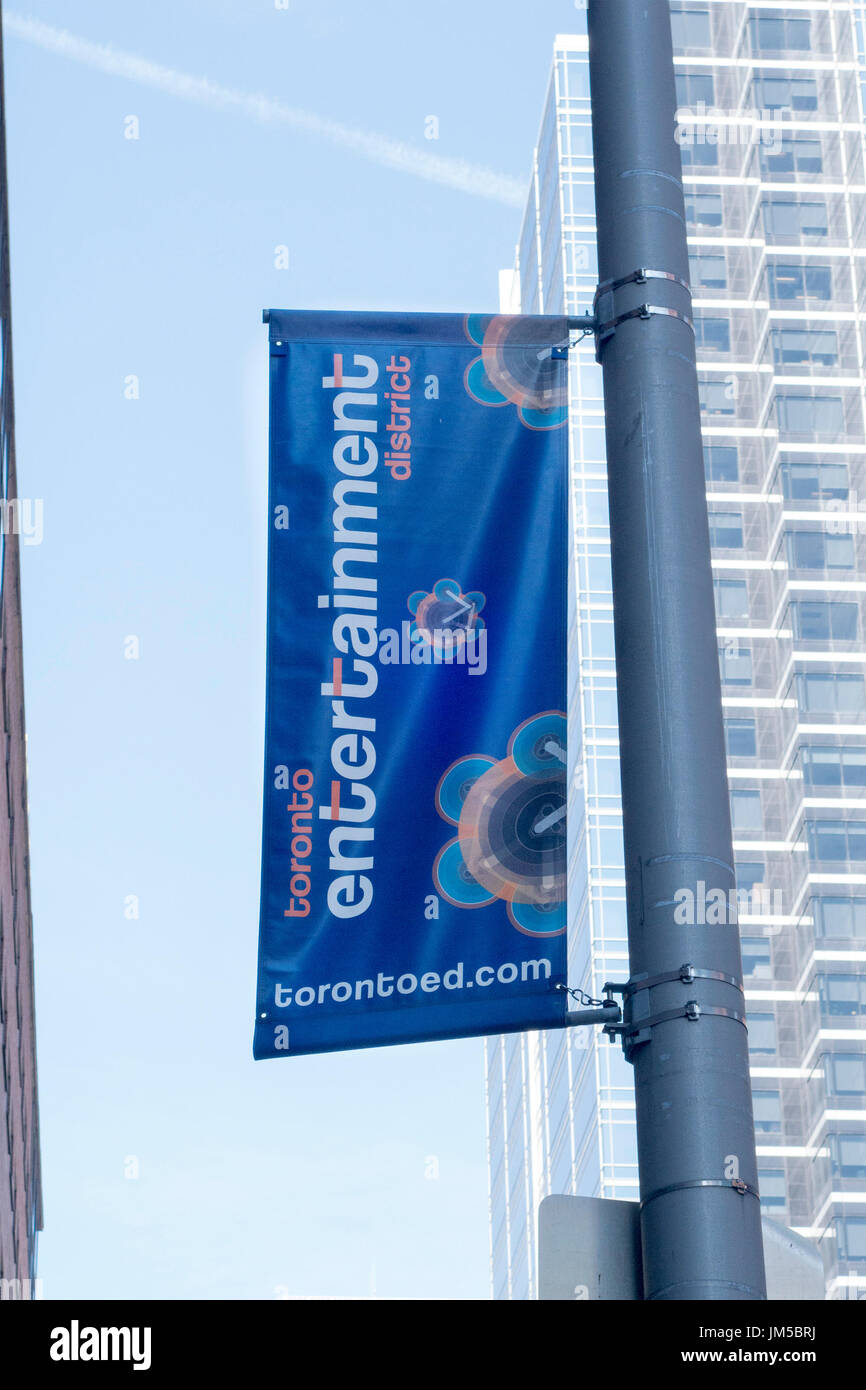 Entertainment District sign alon Queen Street in downtown Toronto ...