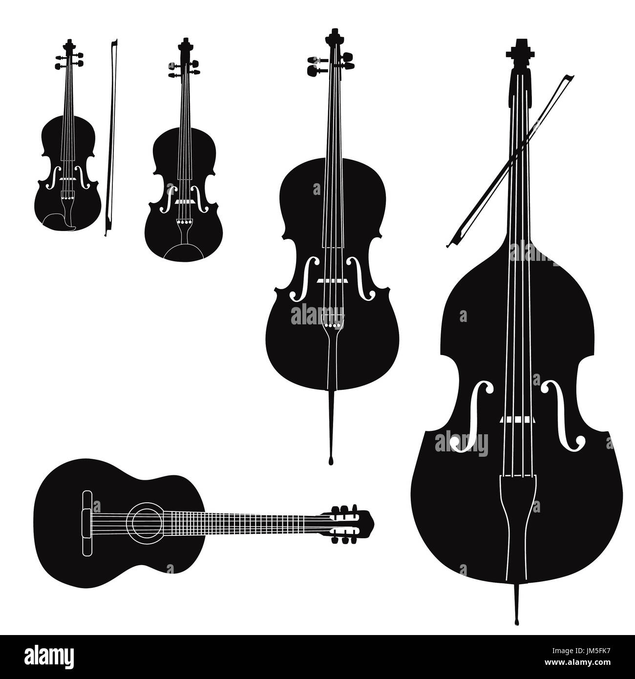 Music instruments vector set. Stringed musical instrument silhouette on ...