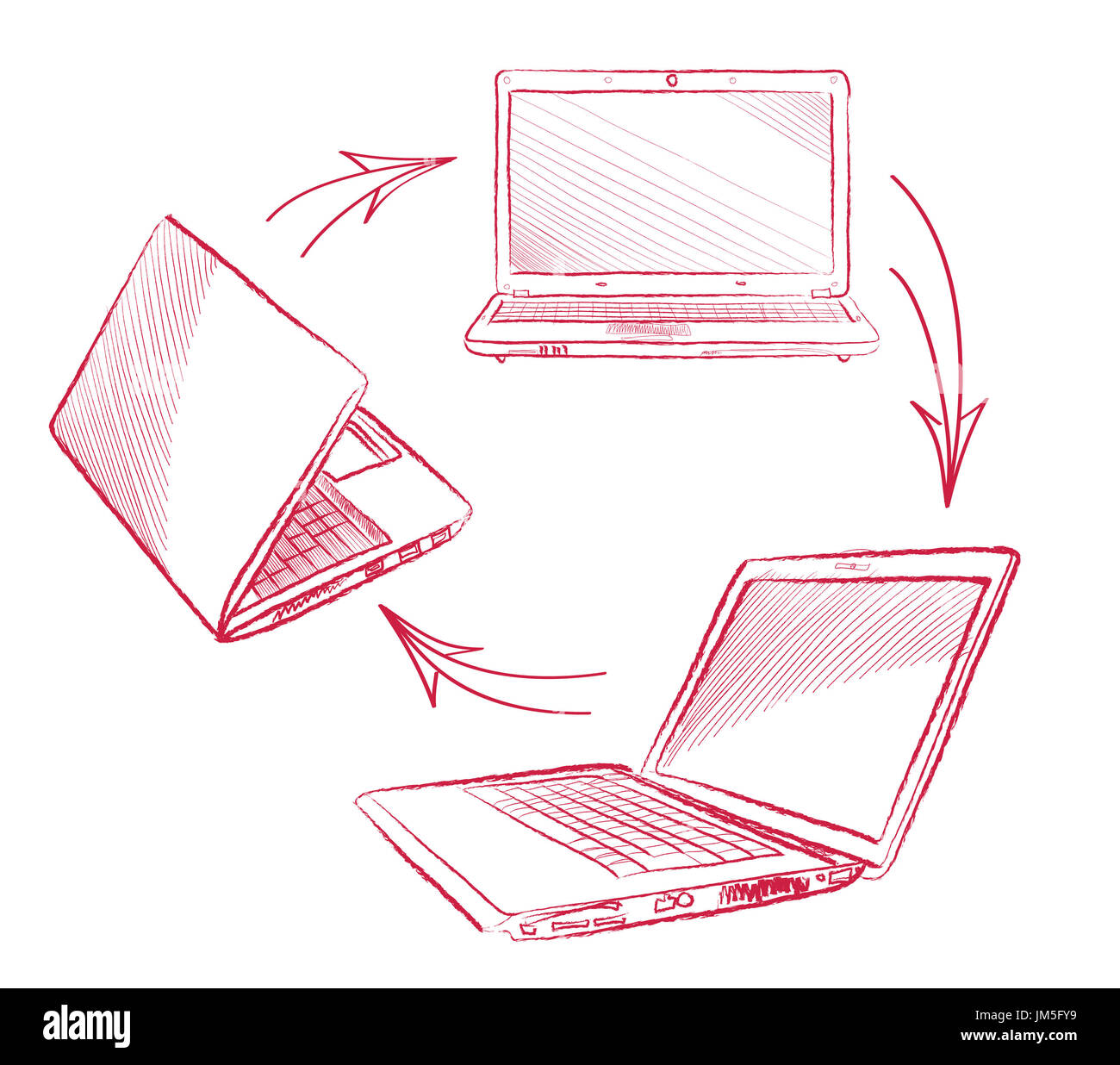 Laptop set. Computer hand drawn sketch doodle engraved illustration ...
