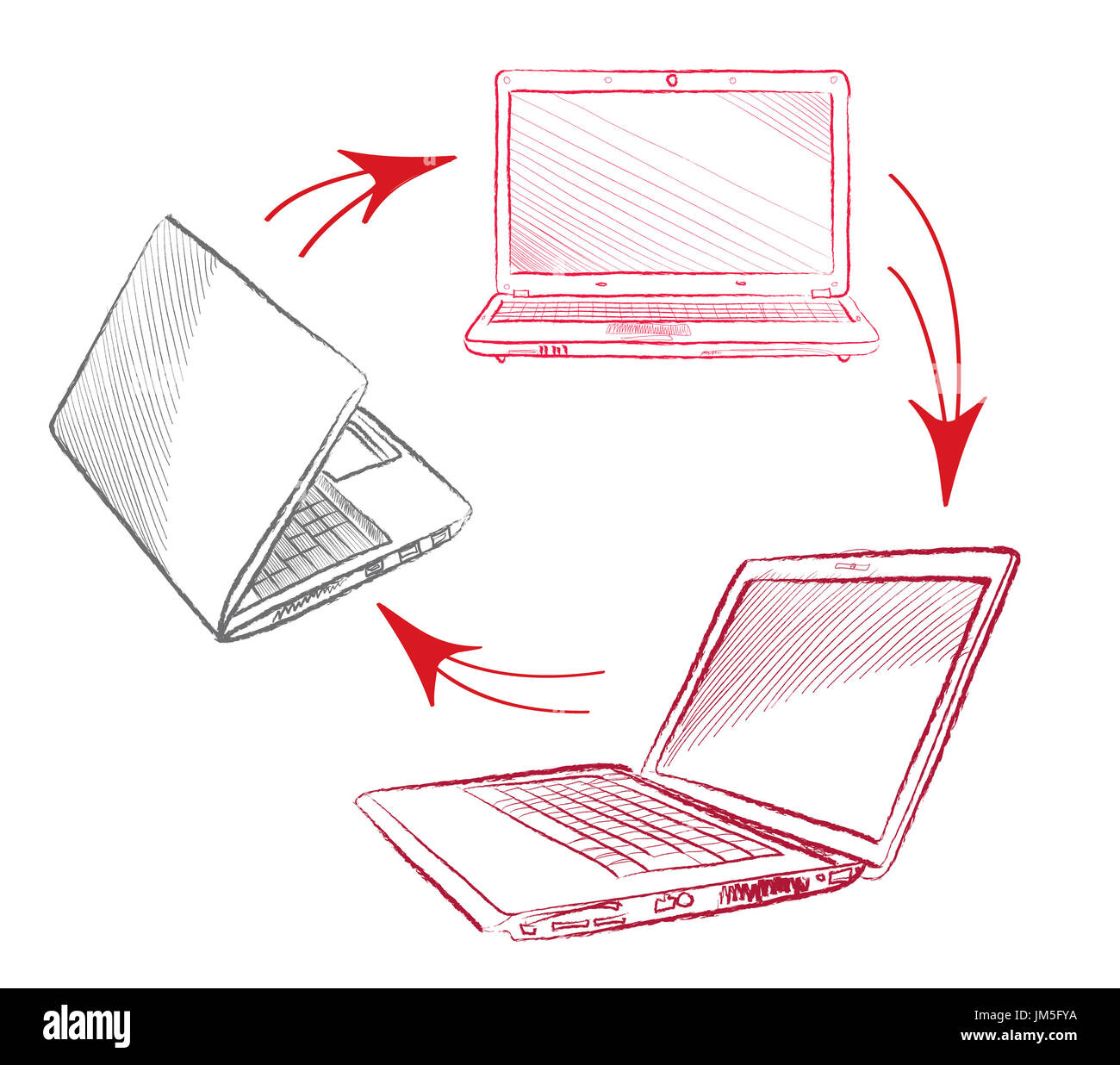 Laptop set. Computer hand drawn sketch doodle engraved illustration ...
