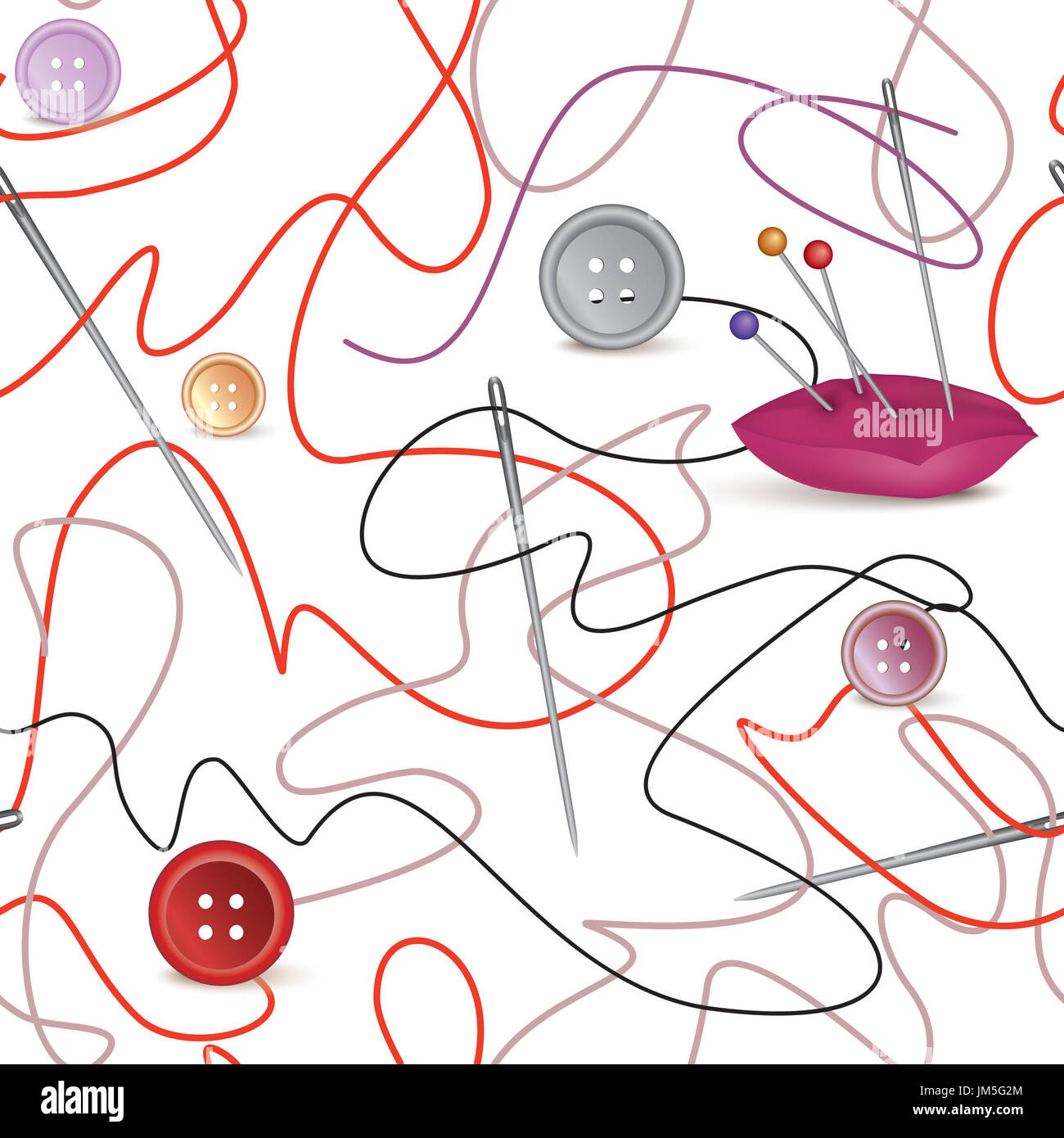 Needle and thread seamless pattern. Sewing needle and thread with ...