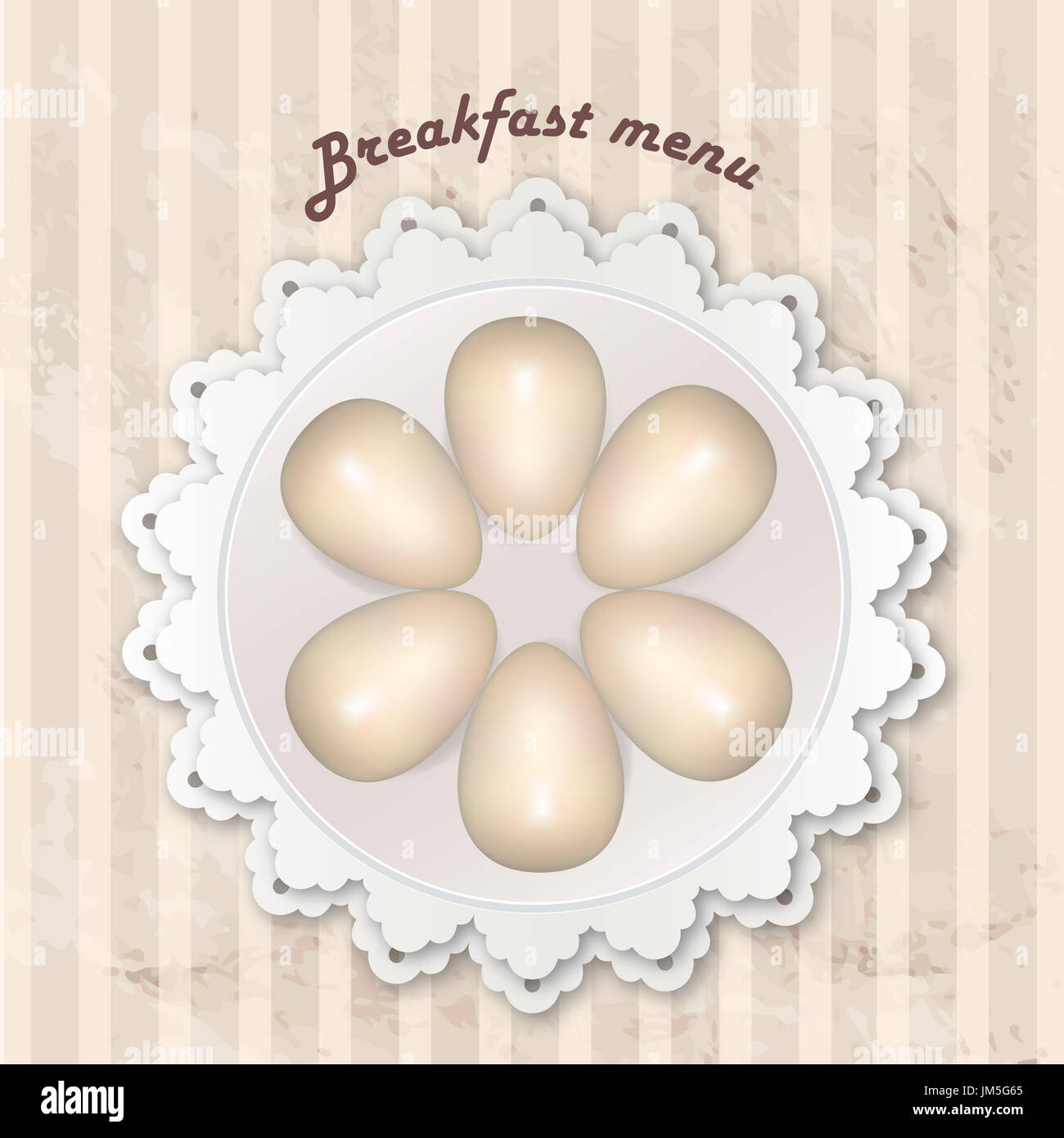 Breakfast menu with cooked eggs over seamless retro pattern Stock Photo - Alamy