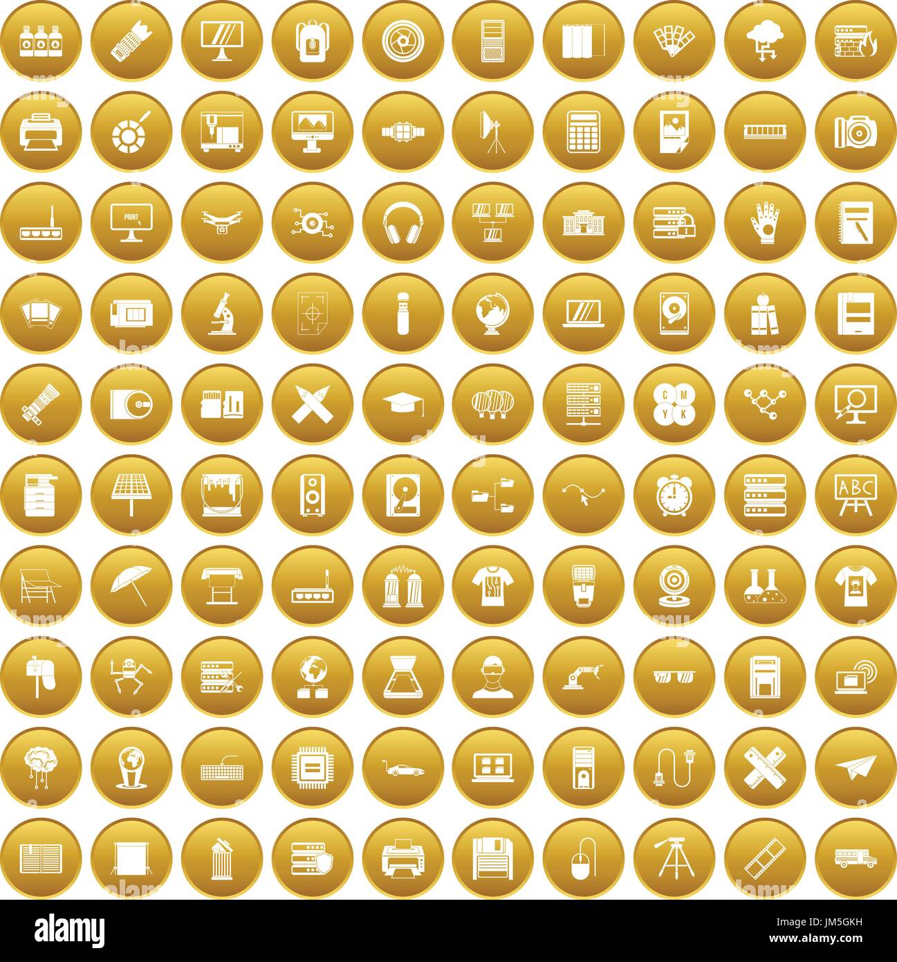 100 printer icons set gold Stock Vector Image & Art - Alamy