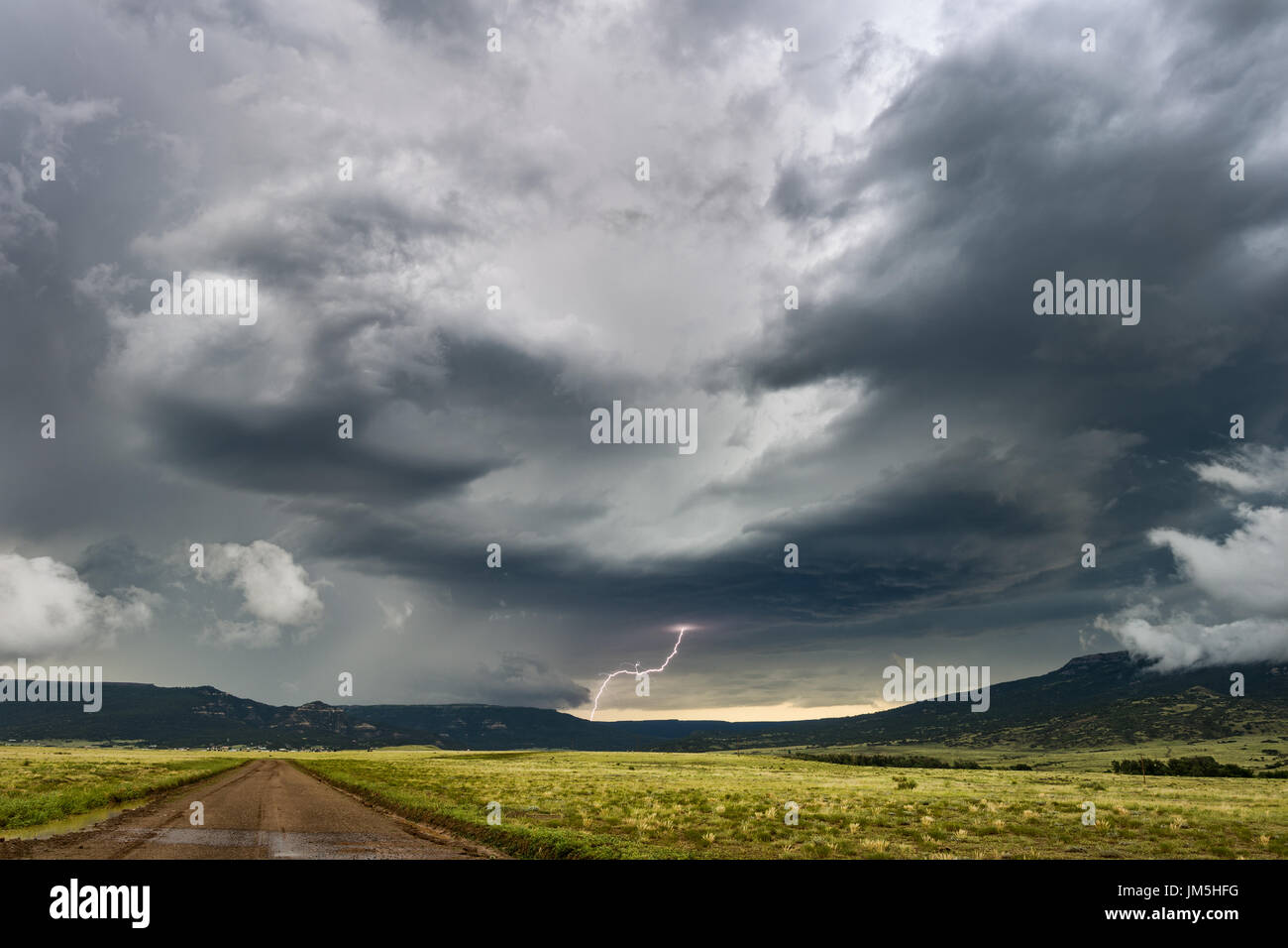 Lightning storm moves across the Raton Mesa in New Mexico Stock Photo ...