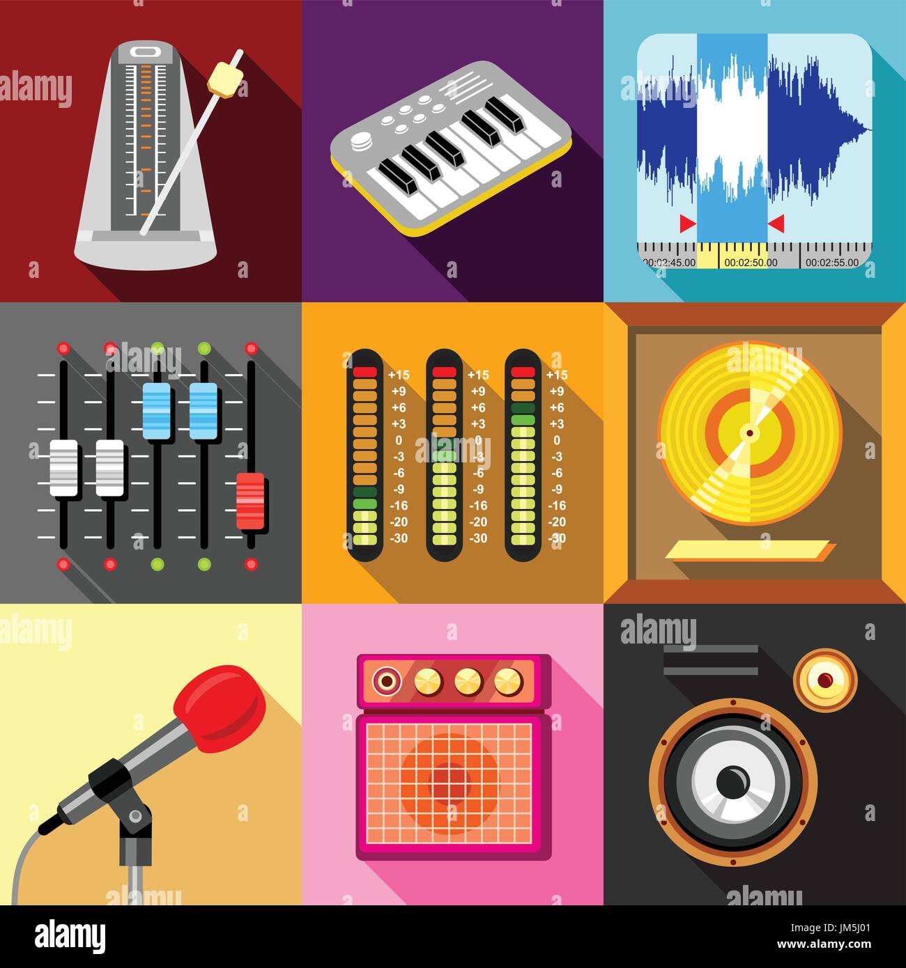 Sound recording studio icons set, flat style Stock Vector Image & Art ...