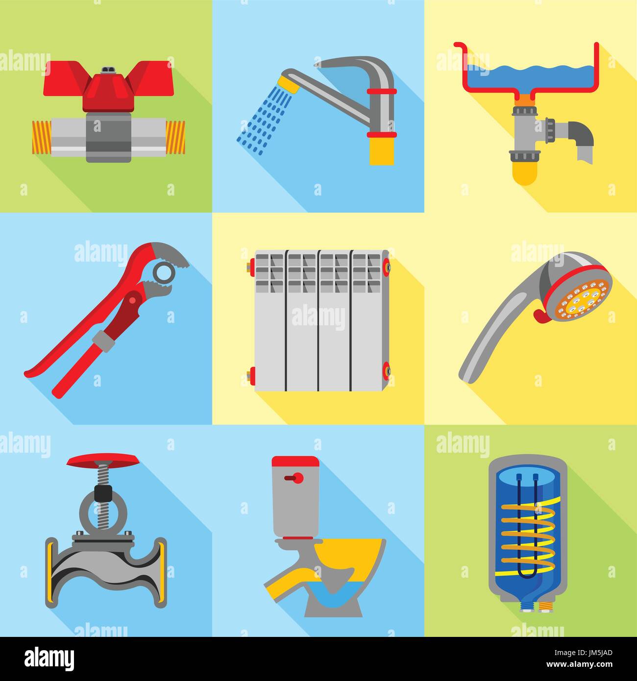 Type of plumbing work icons set, flat style Stock Vector Image & Art ...