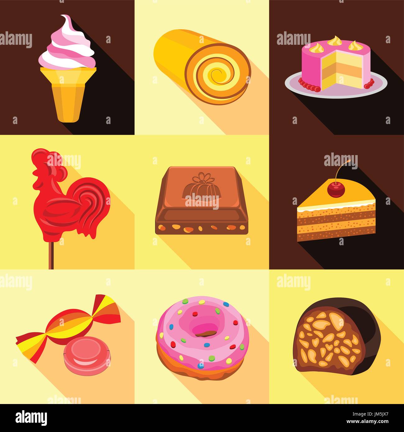 Various candy elements icons set, flat style Stock Vector Image & Art ...