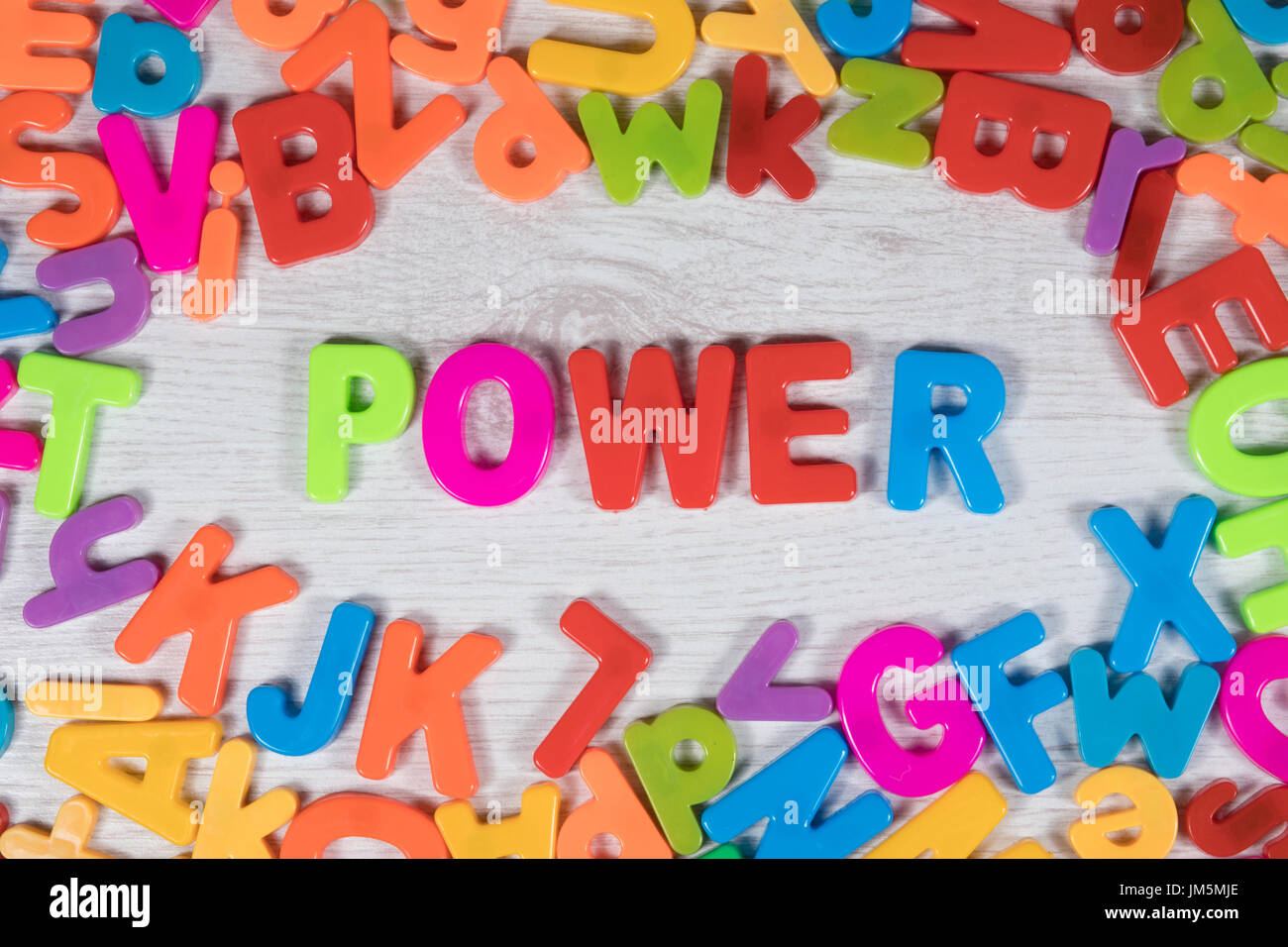 Colorful Power concept with central text and alphabet letters in the ...