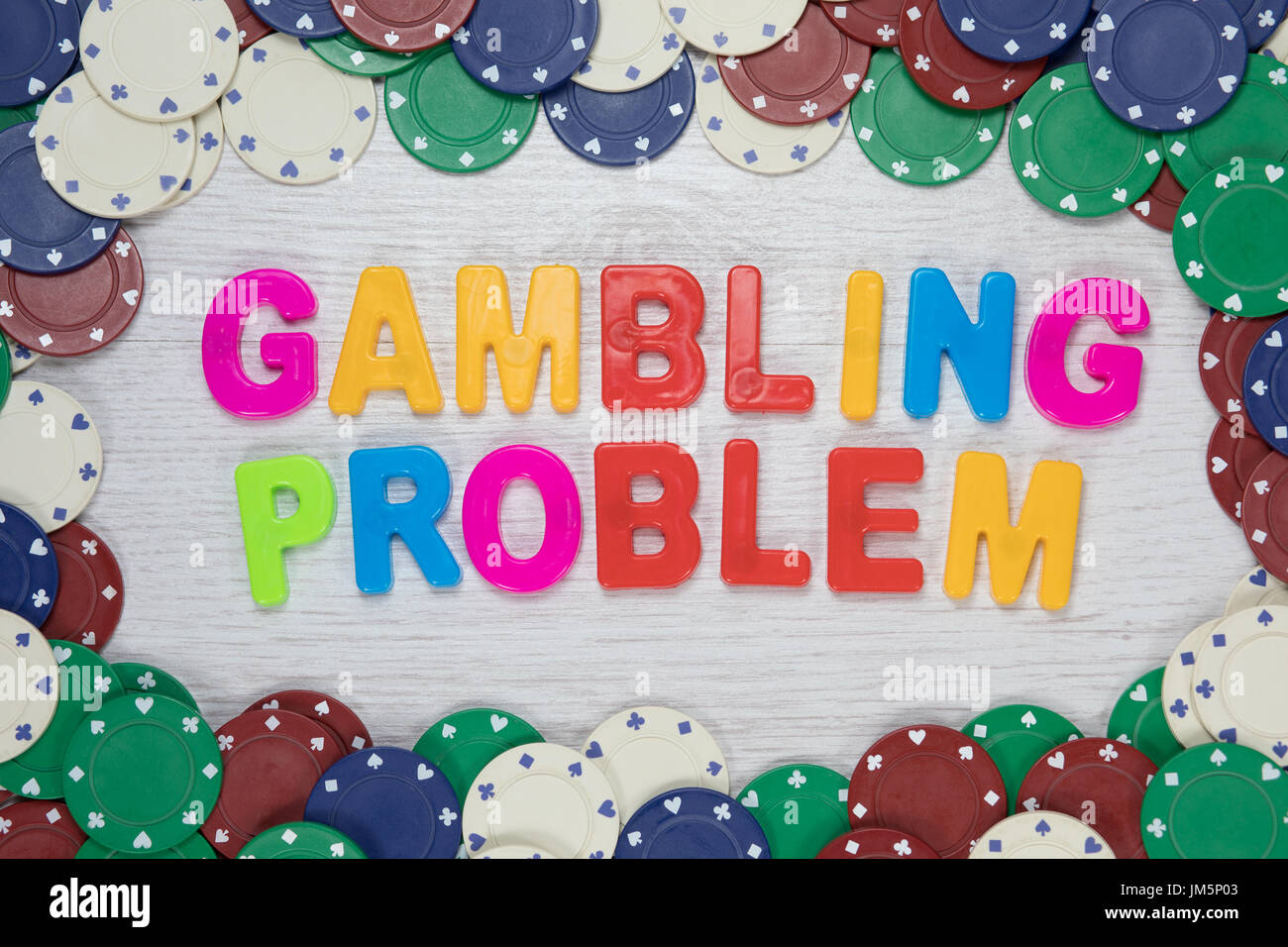 Gambling problem due to addiction and debt concept with colorful text ...